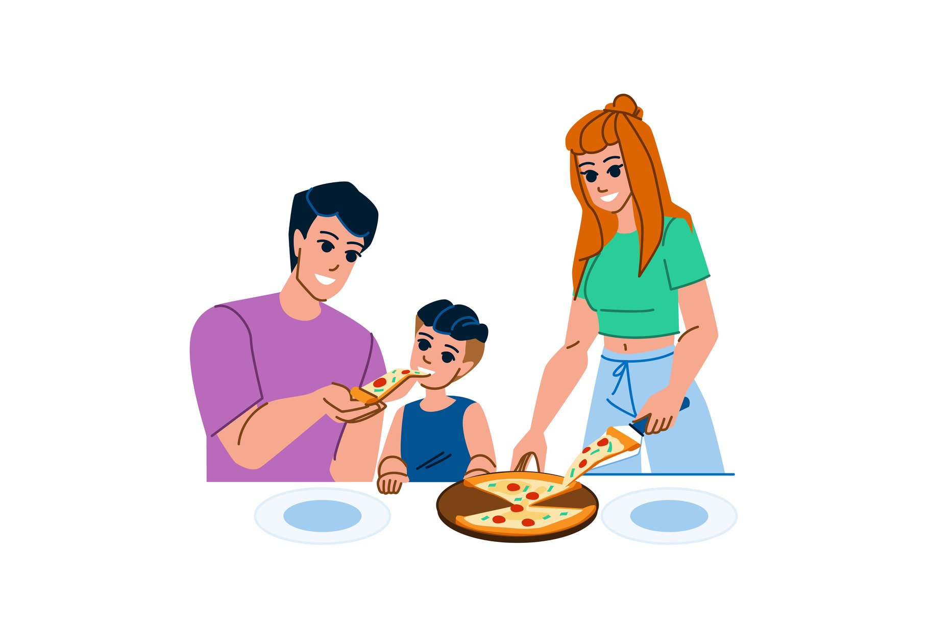 family eating pizza vector (2237289) | Icons | Design Bundles