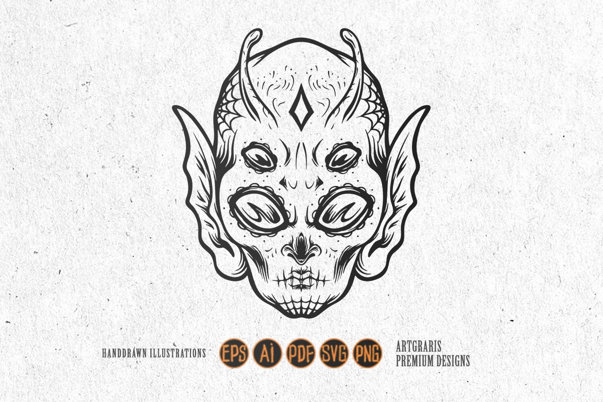 Alien Head Outline Tattoo