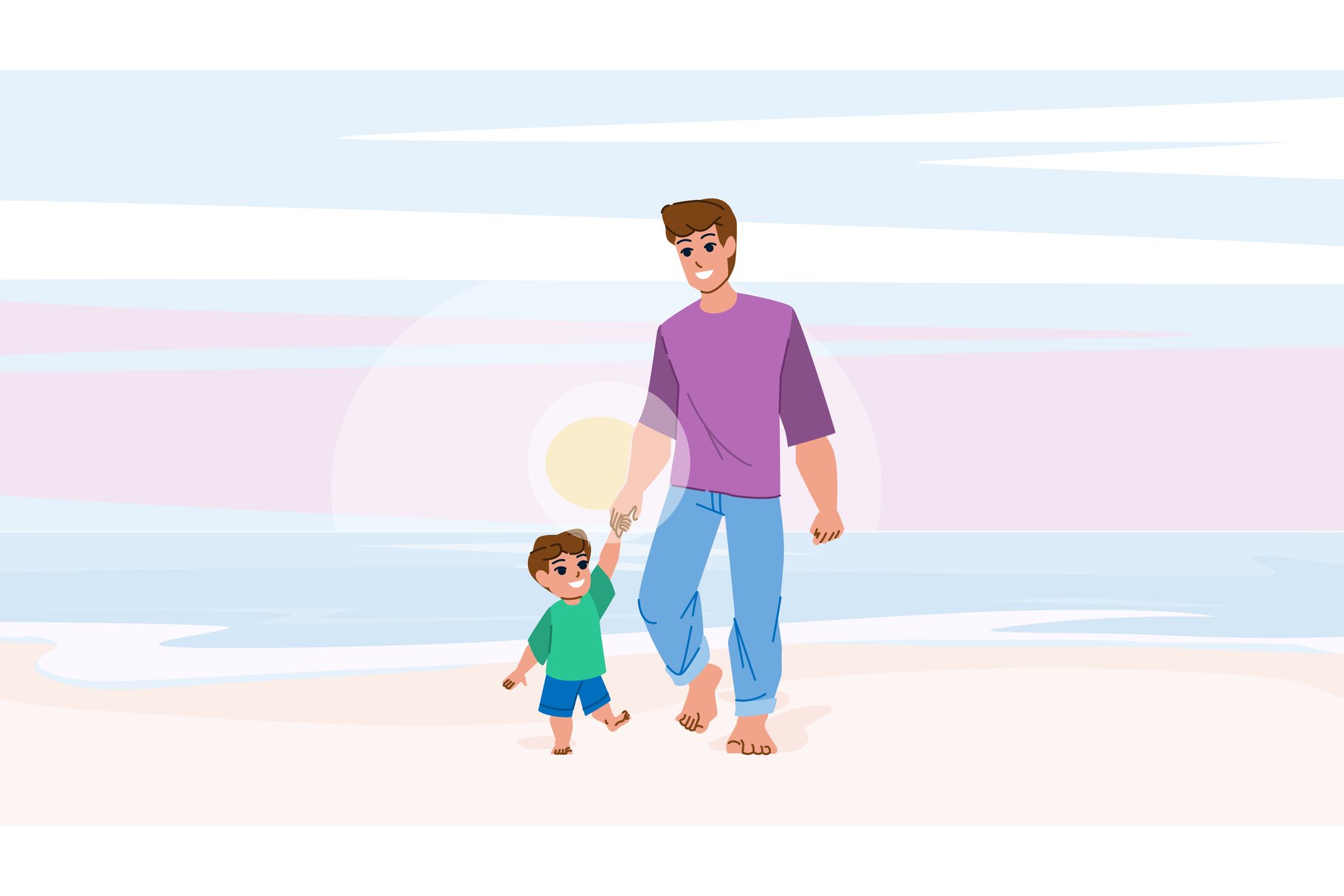 father son beach vector (2237323) | Icons | Design Bundles