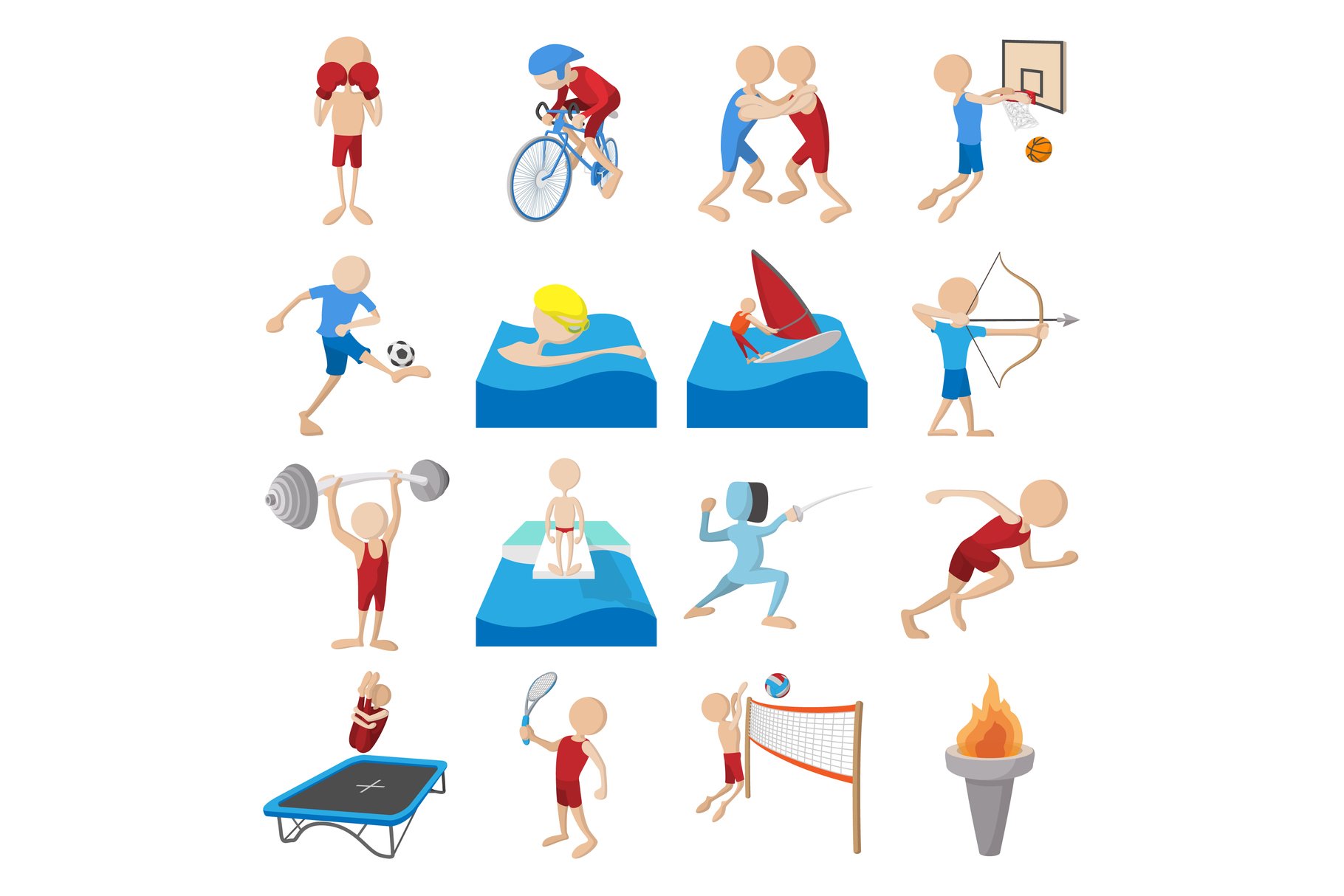 Summer sport cartoon icons set (553740) | Illustrations | Design Bundles