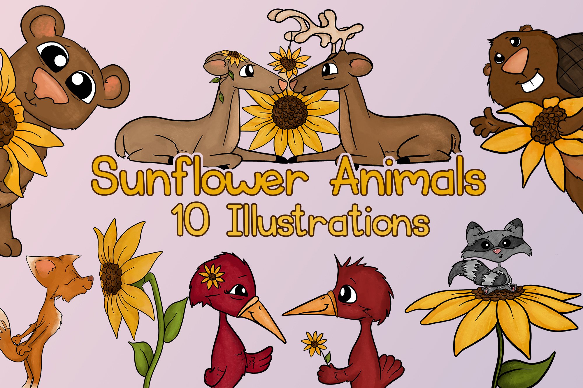 SunFlower Animals | Animals & Sunflowers| PNG Illustrations