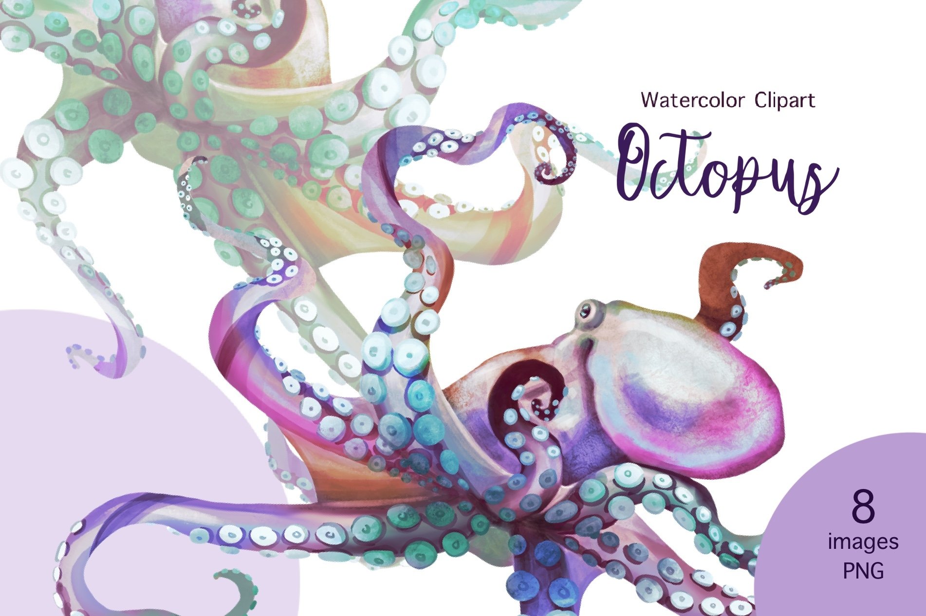 Watercolor Octopus Clipart, Nautical digital paper (1847053 ...