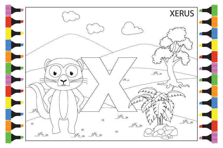 Coloring Xerus with the letter X (987259) | Printables | Design Bundles