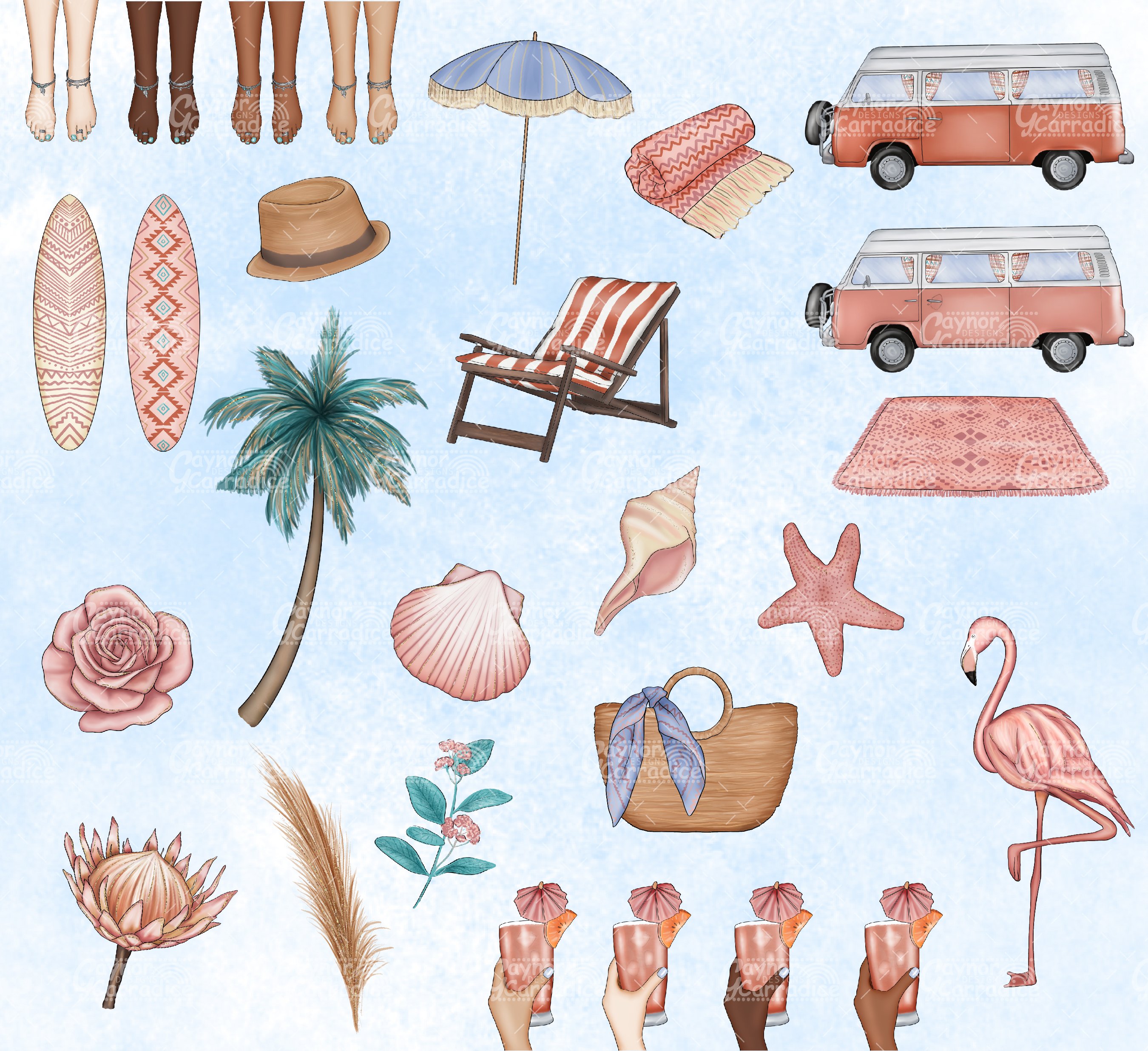 Boho beach - summer clipart collection (510468) | Illustrations ...