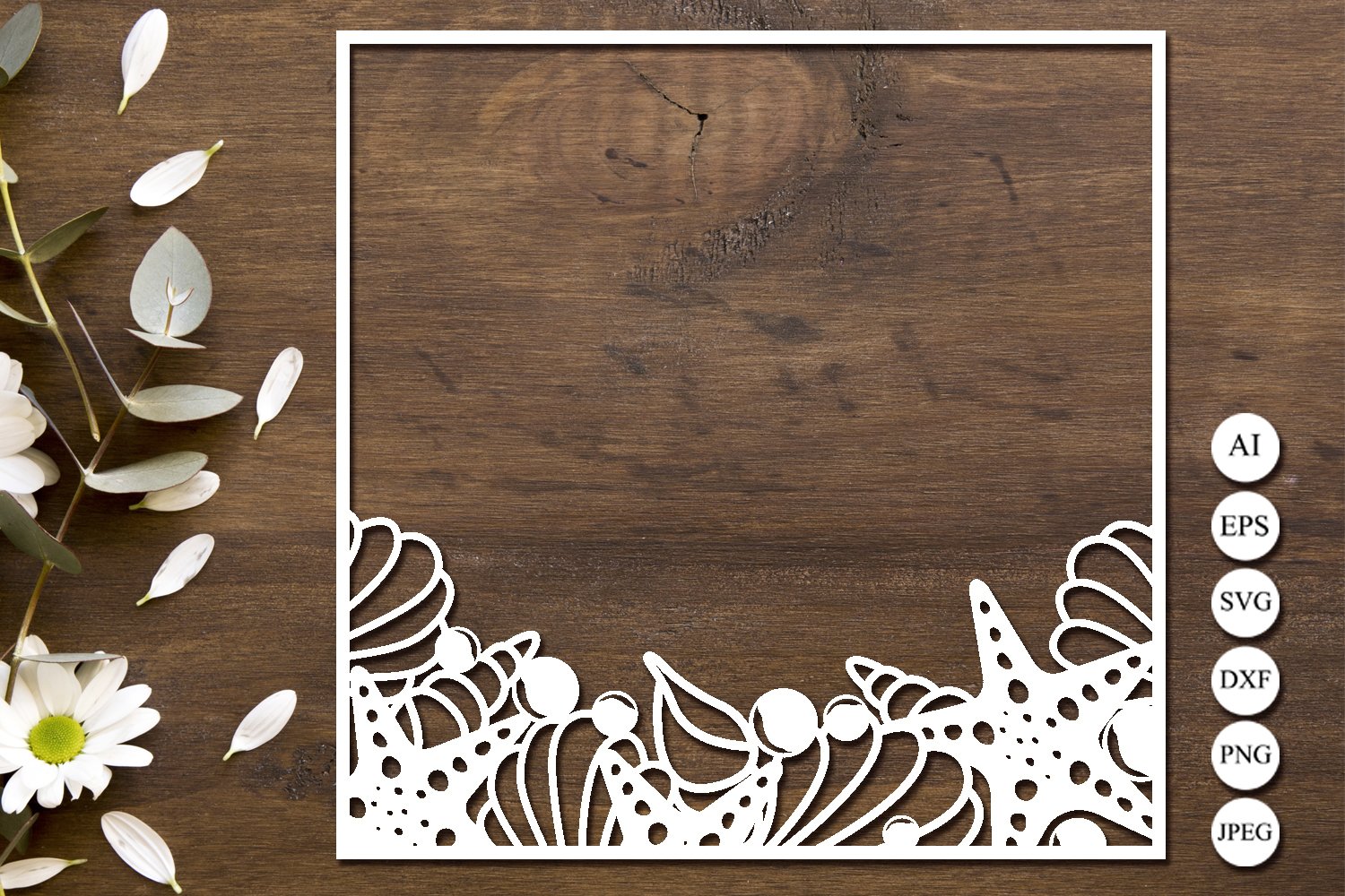 Sea shell monogram frame svg, Beach square border svg (684969) | Cut ...