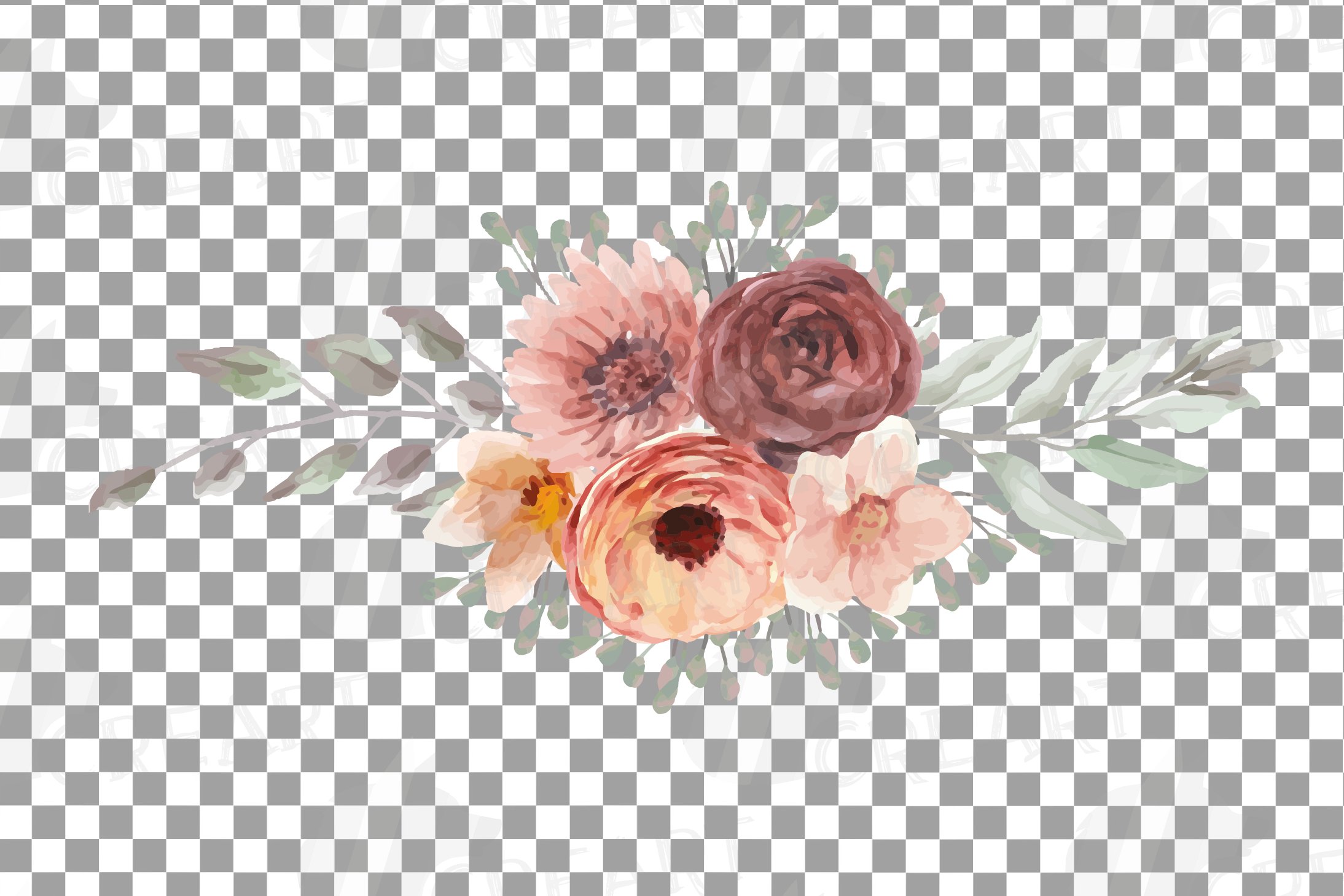 Rust and blush pink bridal bouquets decor collection clipart (1148638 ...