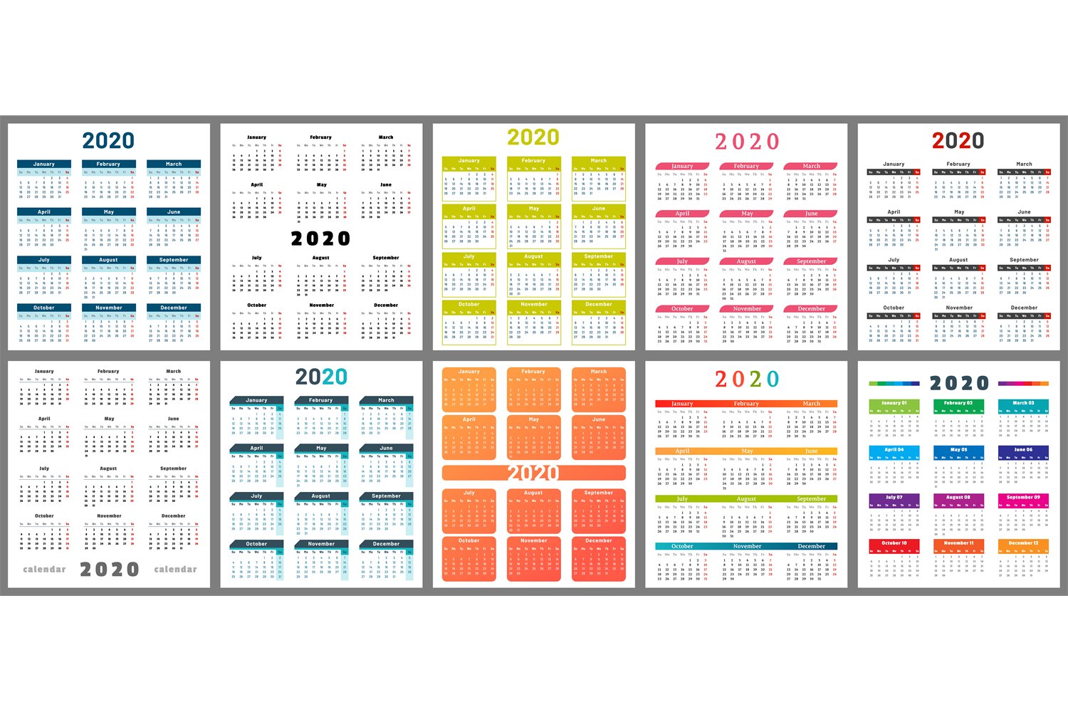 Calendar 2020. Wall planner calendars, week starts grid and (1008551 ...