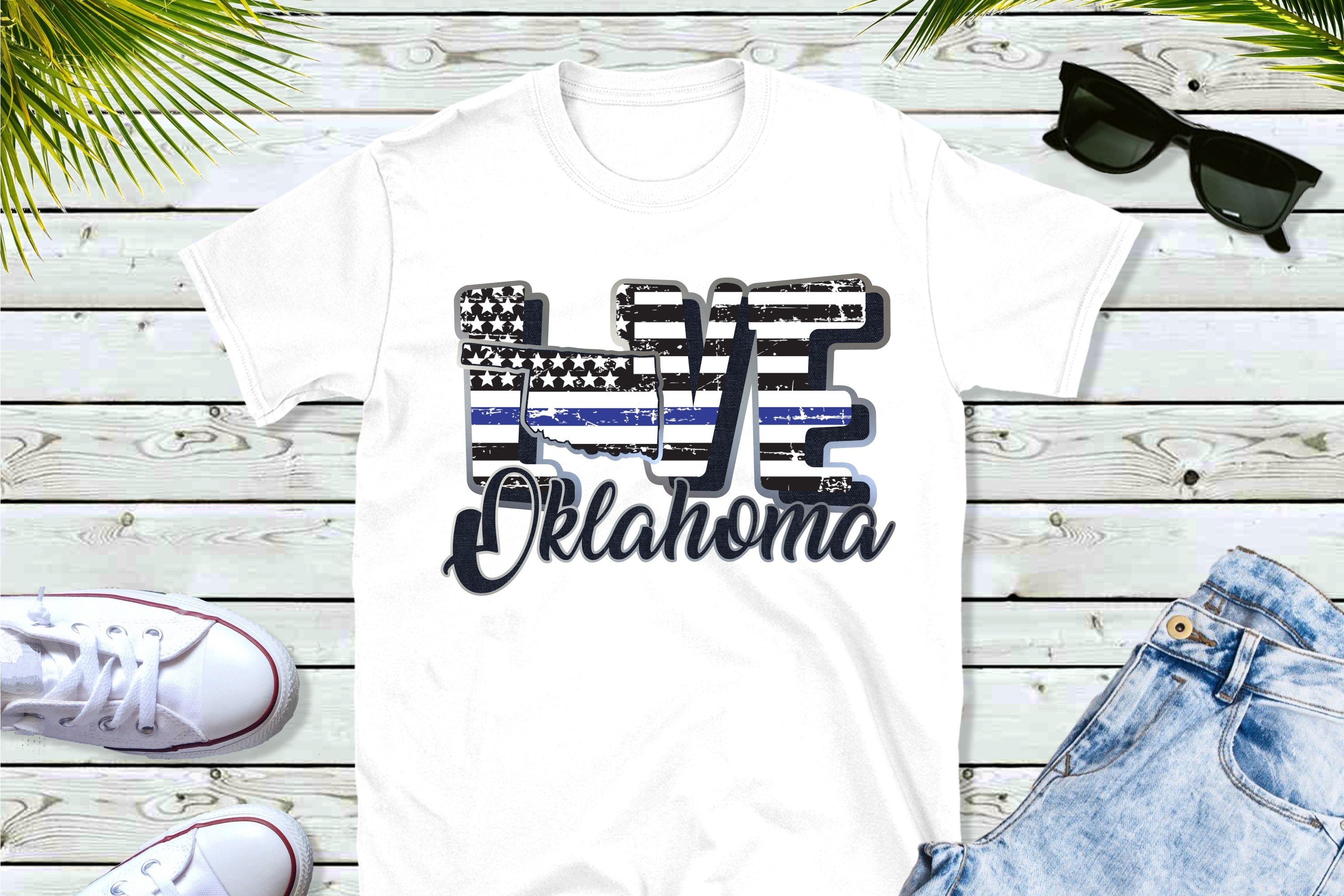Oklahoma Love Thin Blue Line State Map with flag PNG (271426 ...