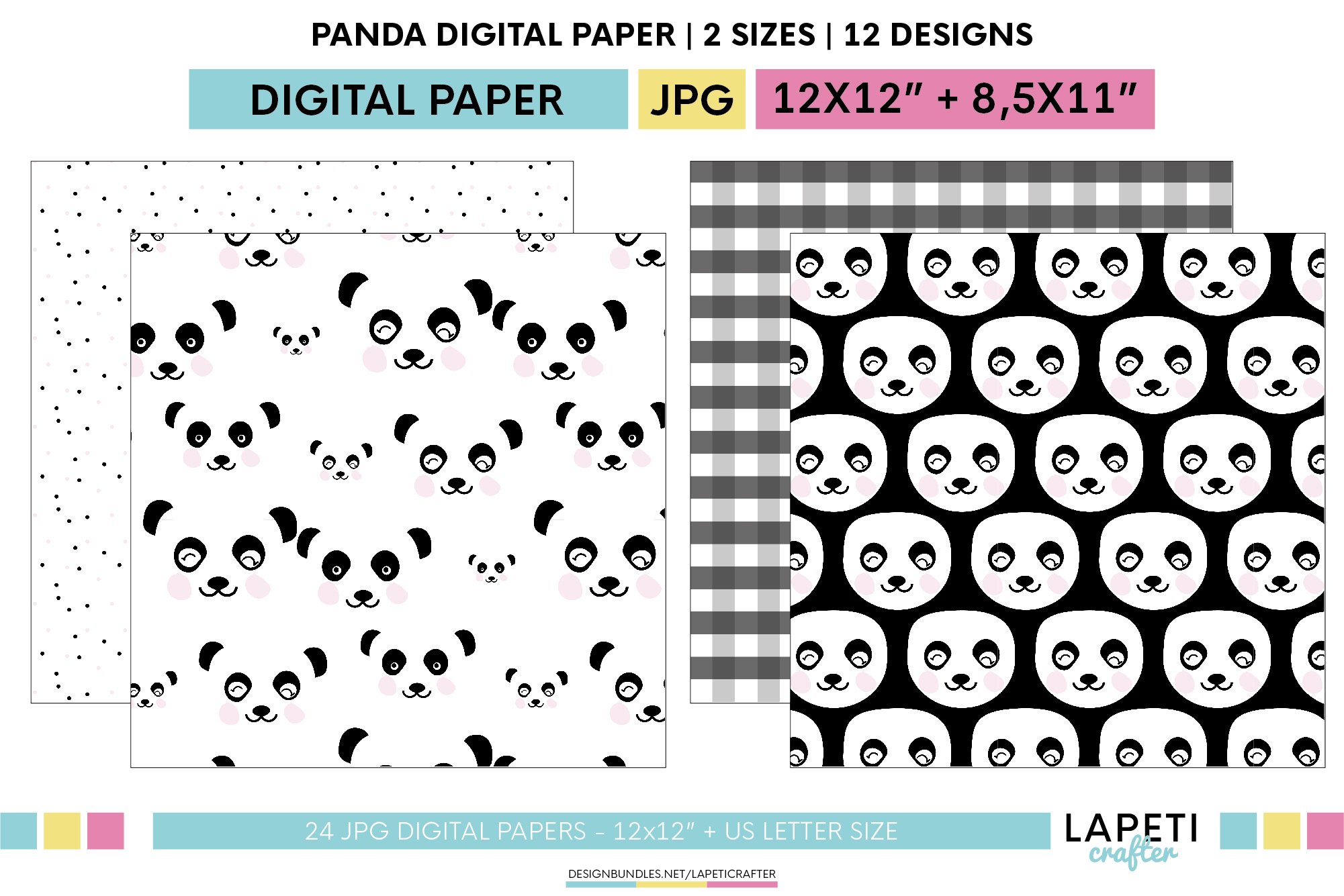 Panda digital paper, digital background, scrapbook paper set (404901 ...