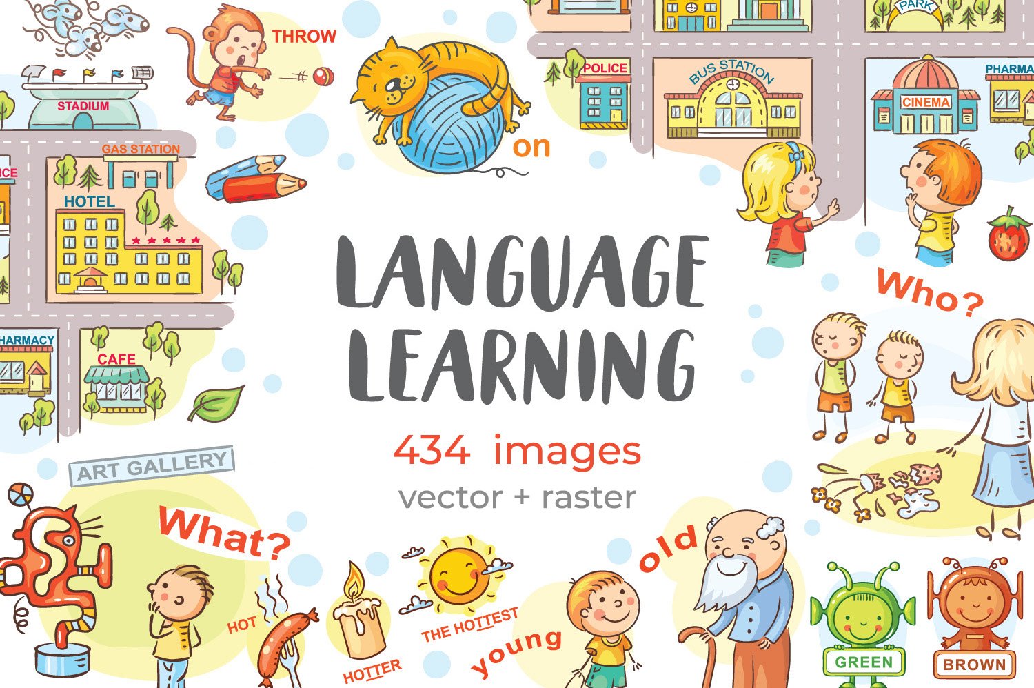 Teaching aid while language learning, clipart bundle