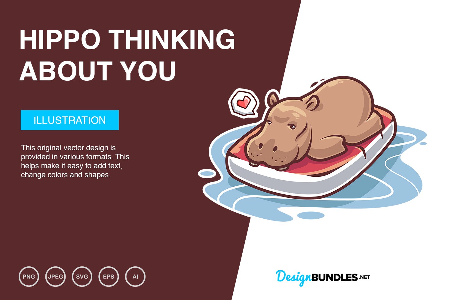 Hippo Thinking About You Vector Illustration