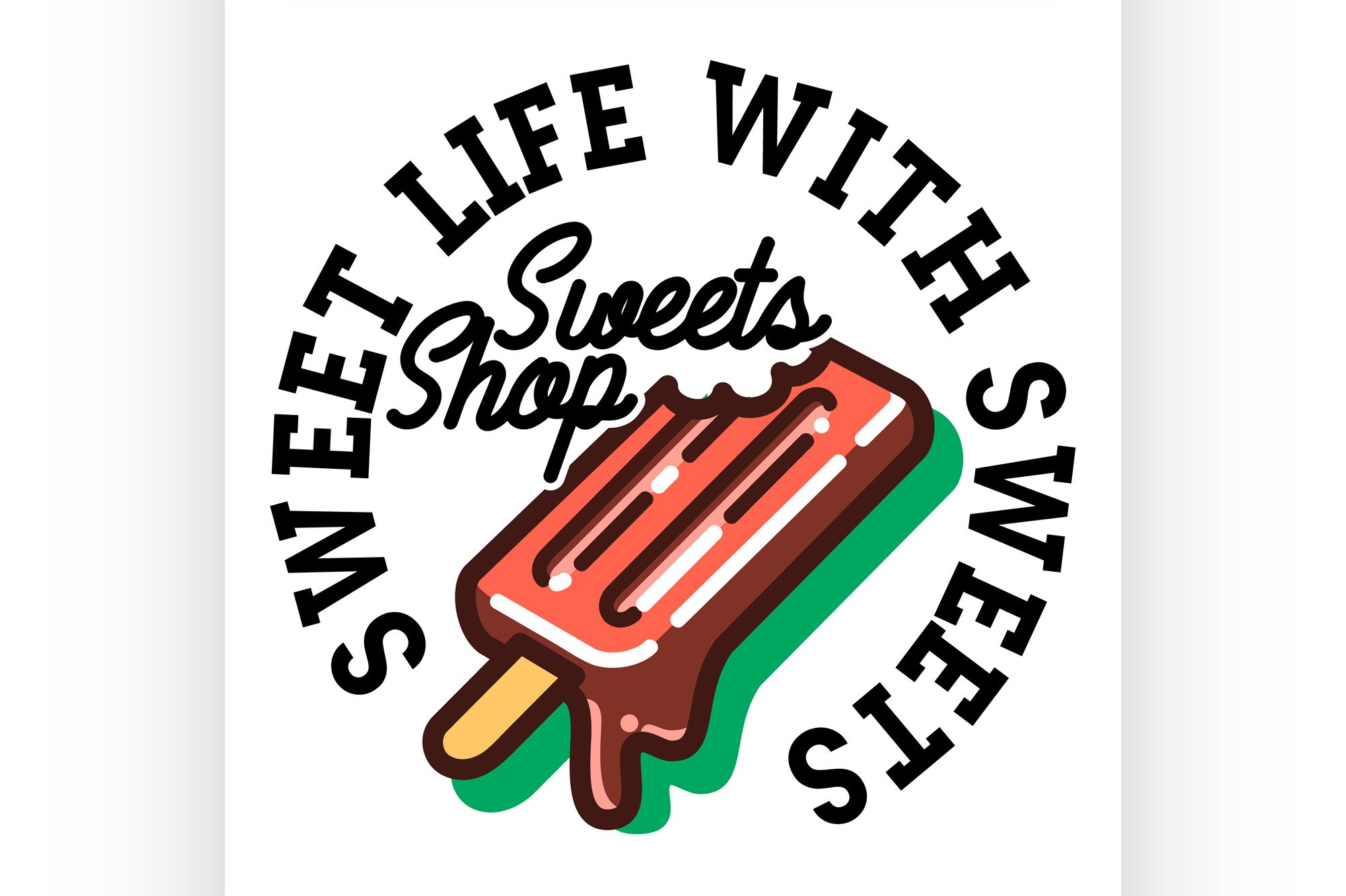 Color vintage sweets shop emblem (698968) | Illustrations | Design Bundles