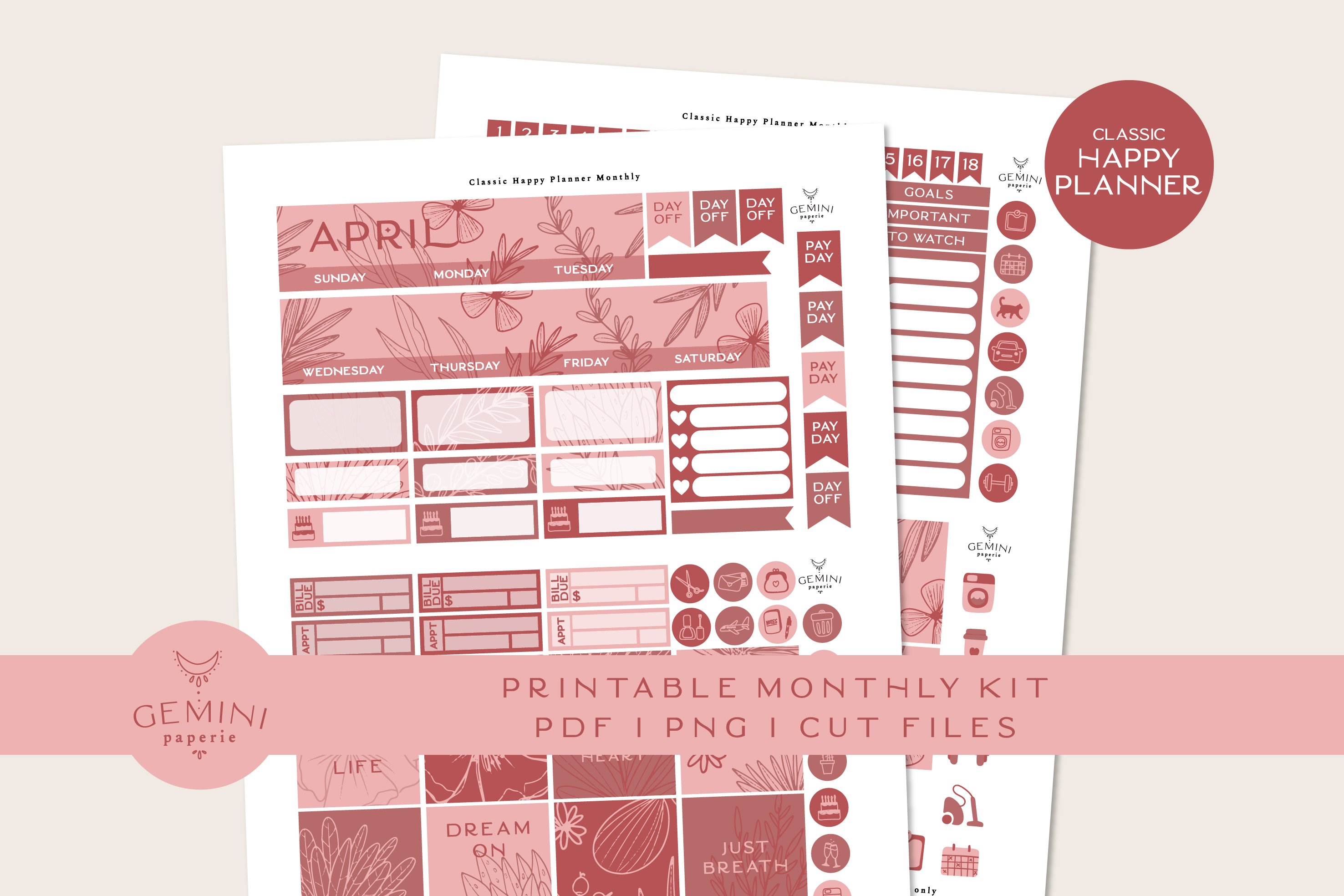 Classic Happy Planner Monthly Printable Planner Sticker Kit (577291 ...