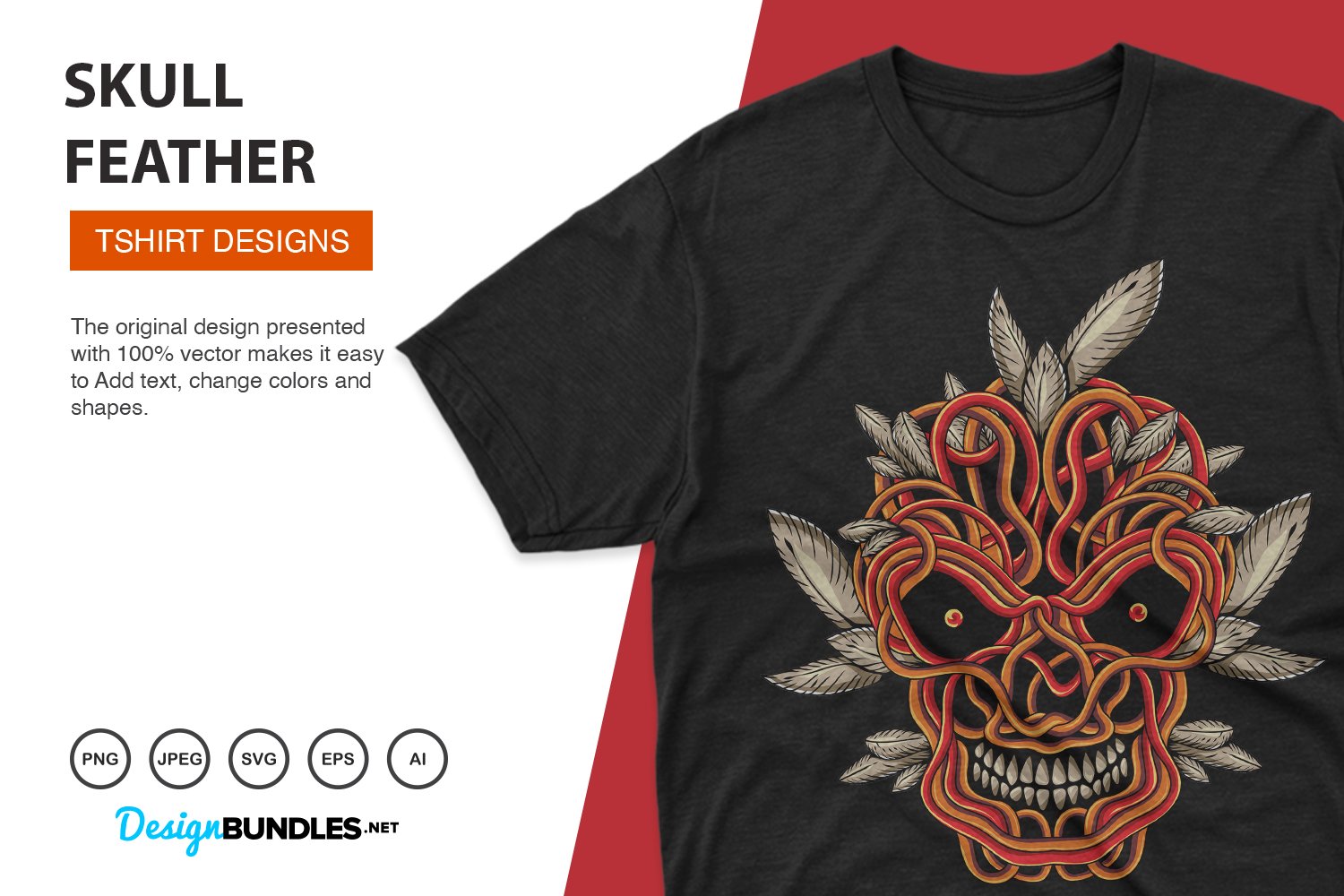 Skull Feather Red Illustration