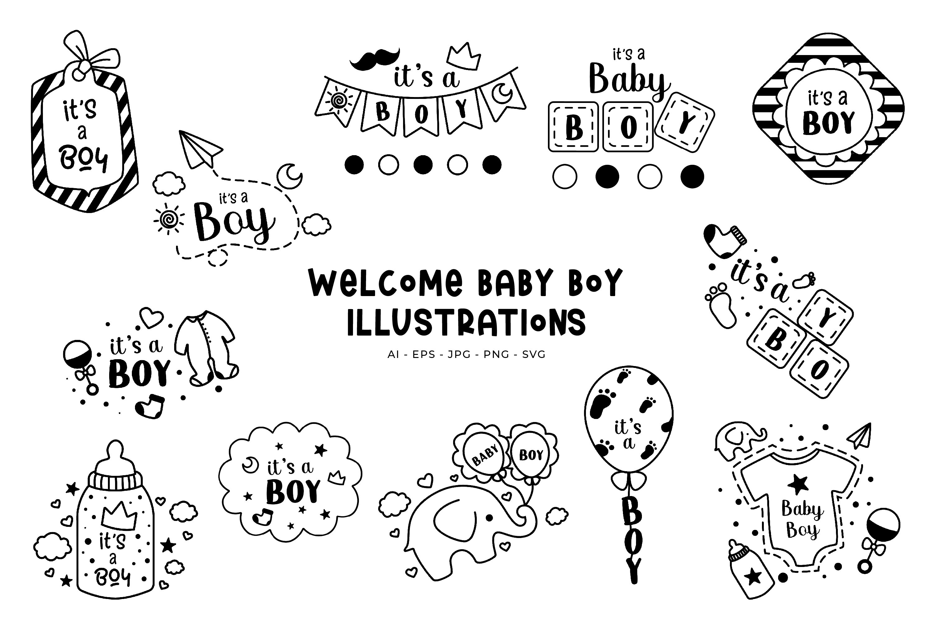 Welcome Baby Boy illustrations