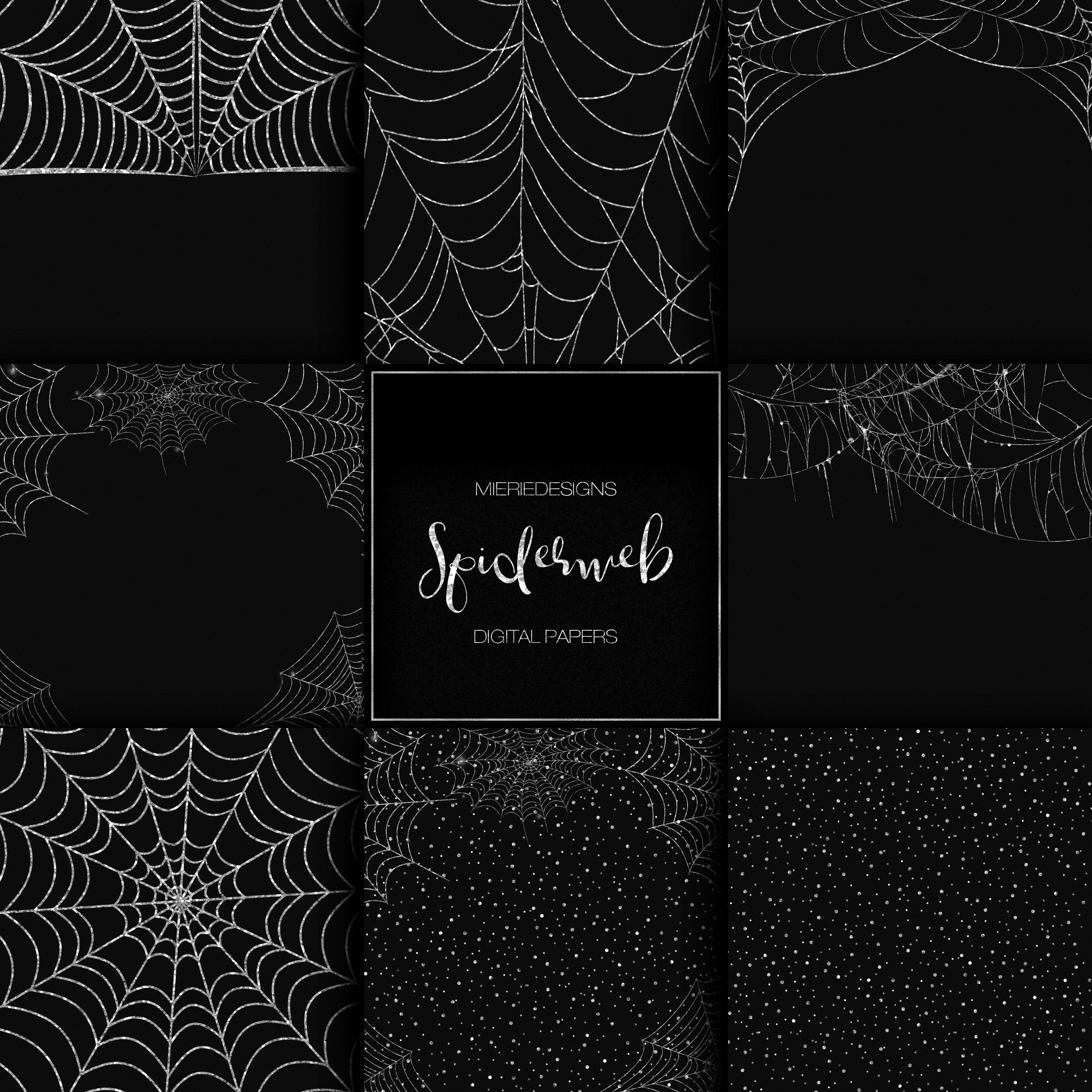 Silver Glitter Halloween Spider Web Digital Paper Pattern (964291 ...