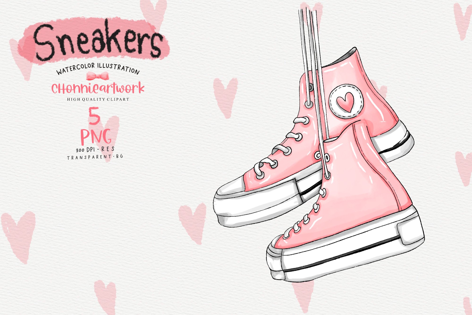 Watercolor Pink Sneakers Clipart Bundle (1165796) | Illustrations ...