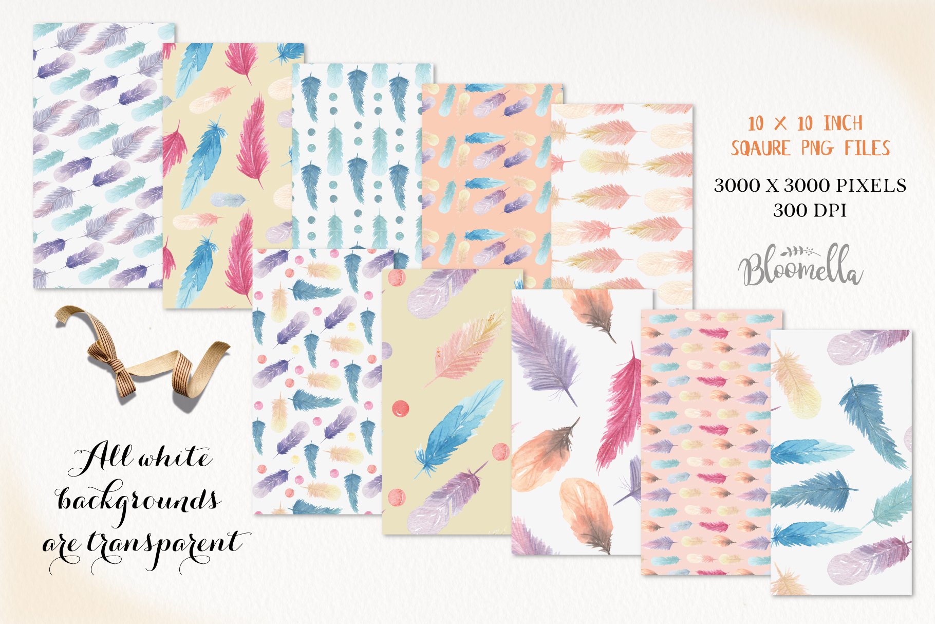 Feathers Seamless Patterns Digital Papers Beads Pretty