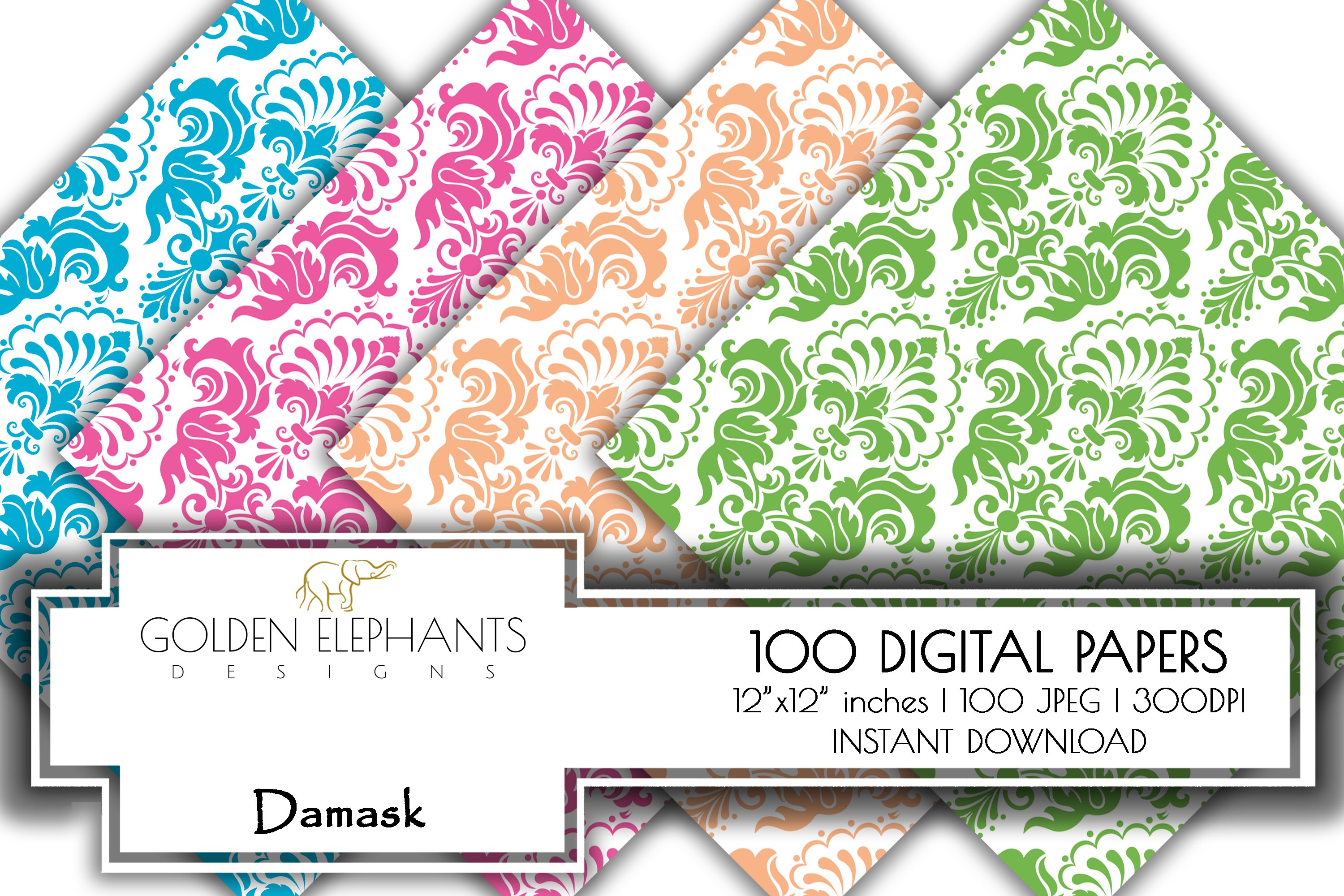 100 Seamless Damask Digital Paper (539803) | Backgrounds | Design Bundles