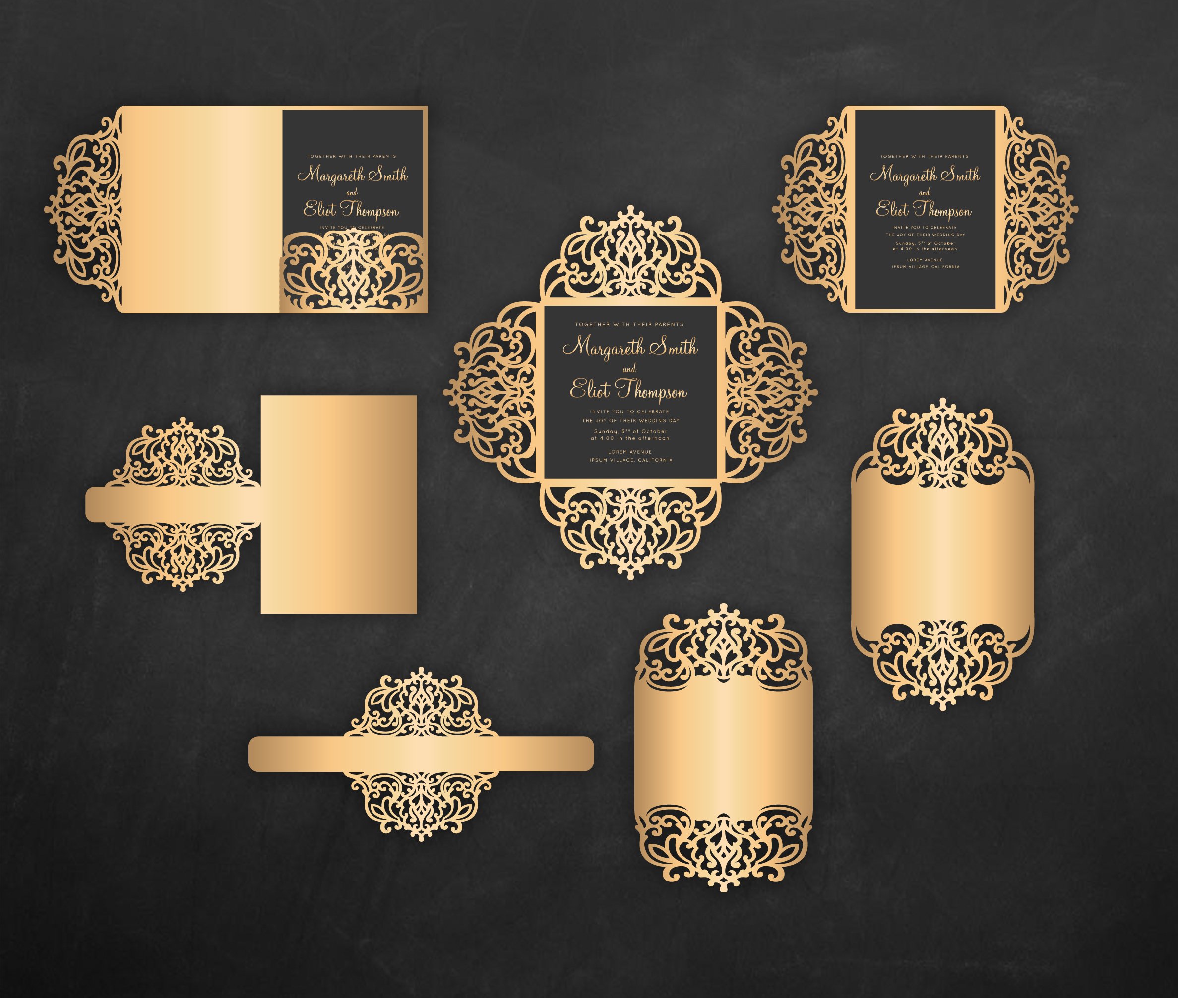 Set Cricut Wedding Invitation Template Tri Fold Gate Fold 