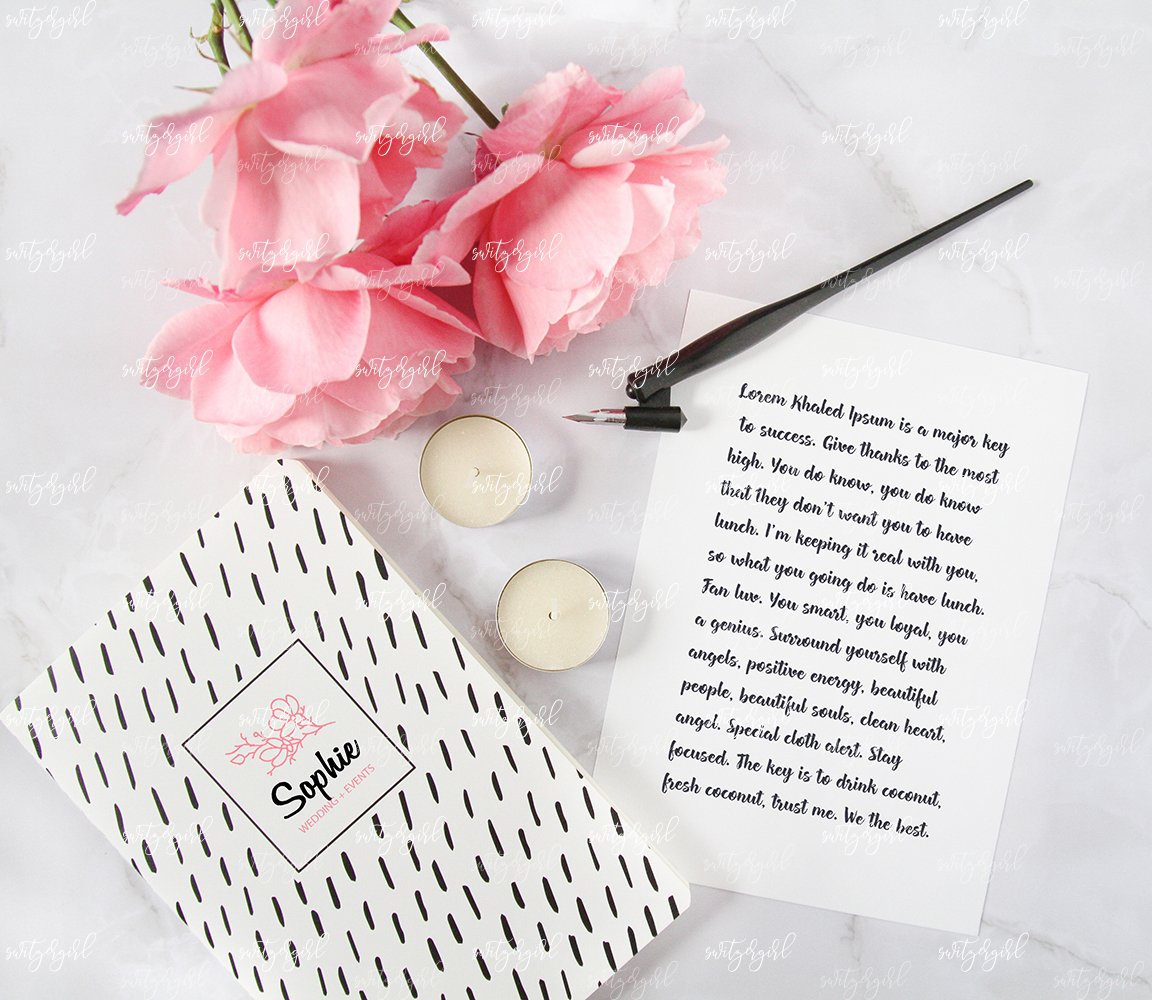 4 Roses and Calligraphy Mockup