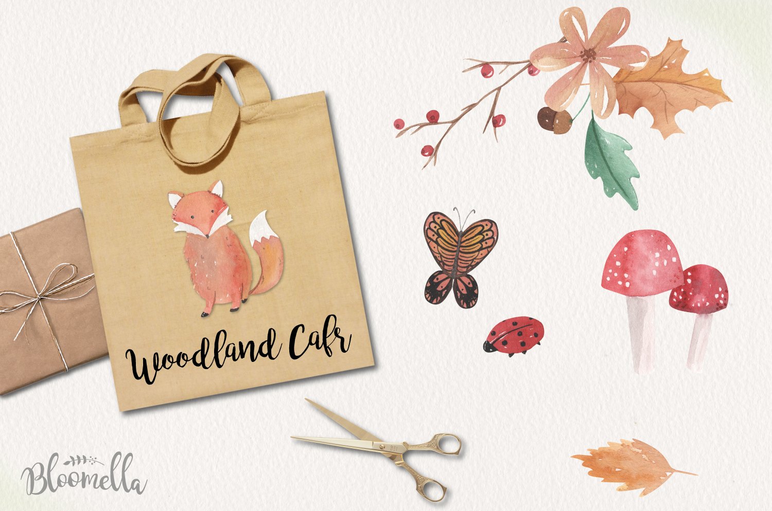 Woodland Fox Watercolor 14 Elements Woods Forrest Leaves