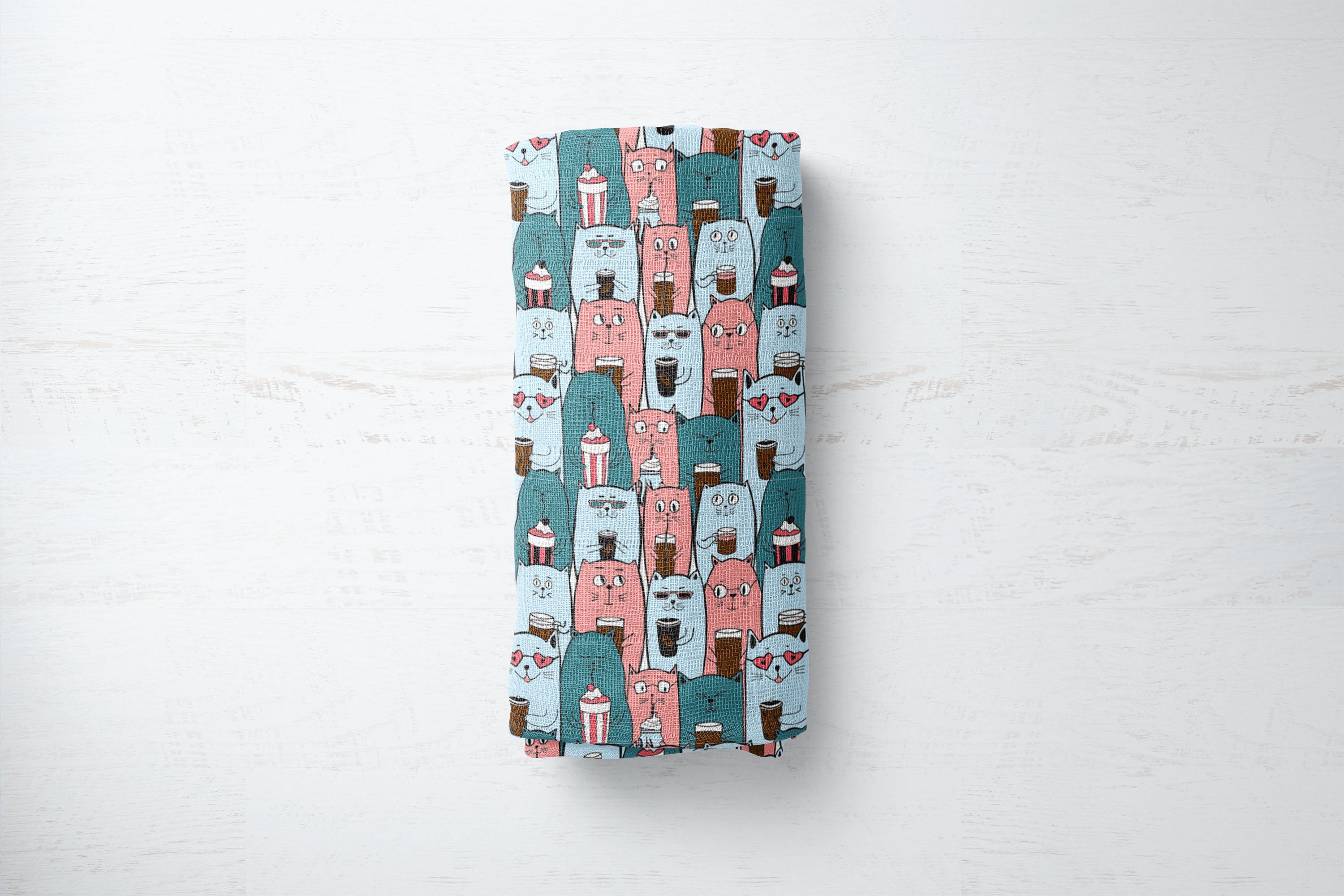 Cute Cartoon Cats with coffee drinks seamless patterns set (964383 ...