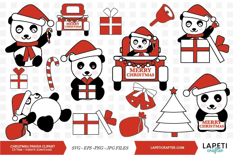 Christmas panda bear clipart. Svg, eps, jpg, png files (372044 ...