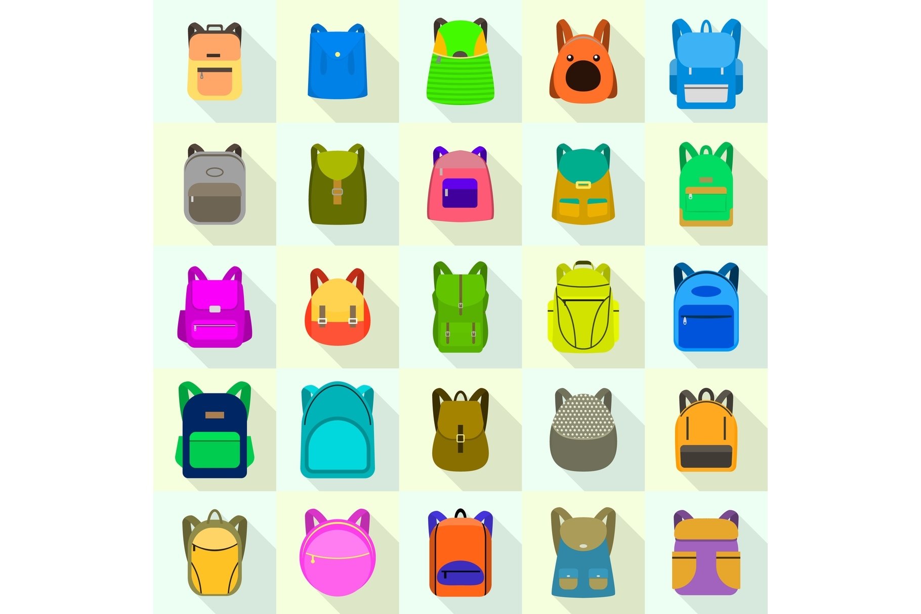 Backpack icons set, flat style (498175) | Icons | Design Bundles