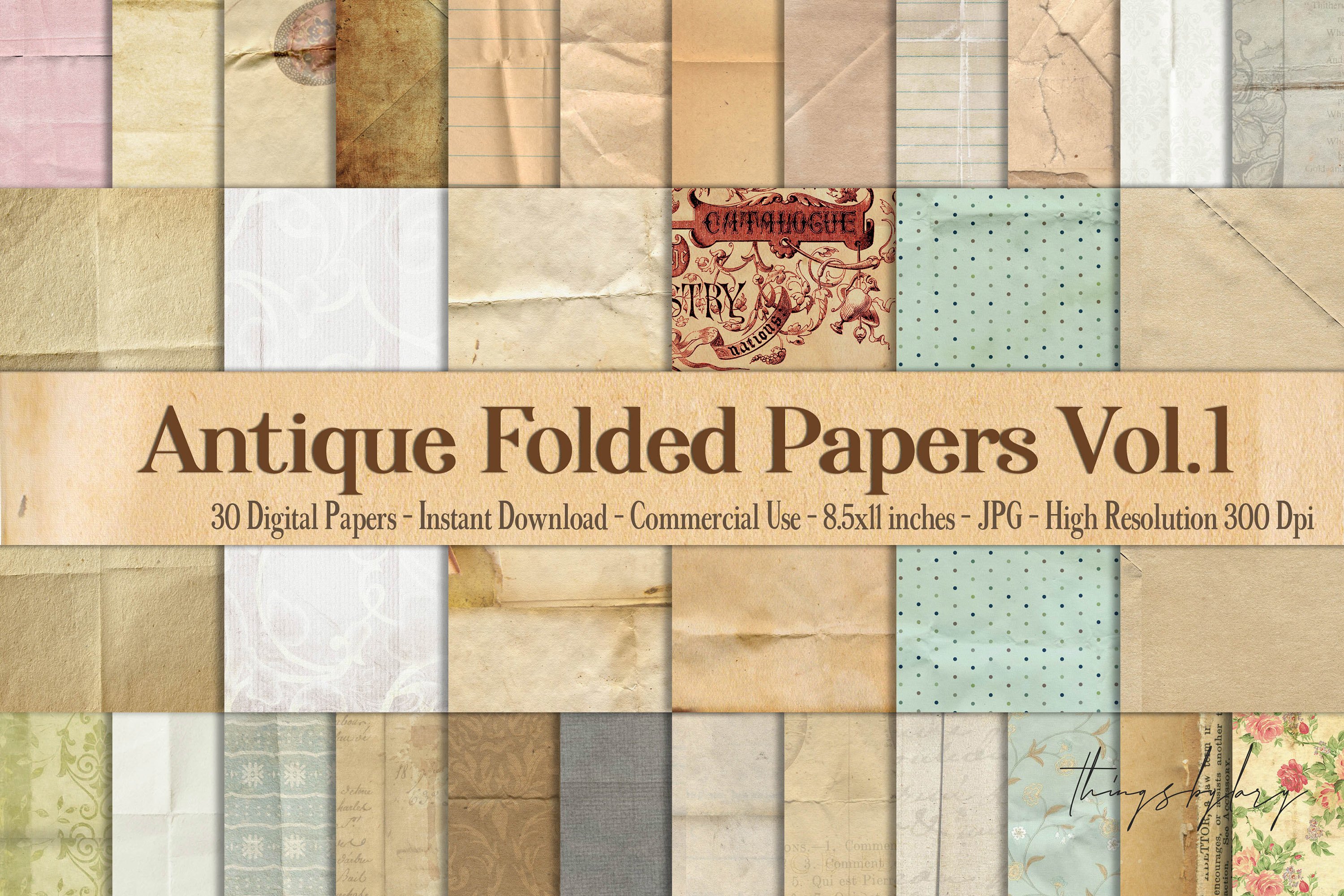 30 Folded Crumpled Antique Vintage Old Digital Papers 8.5x11 (541454 ...