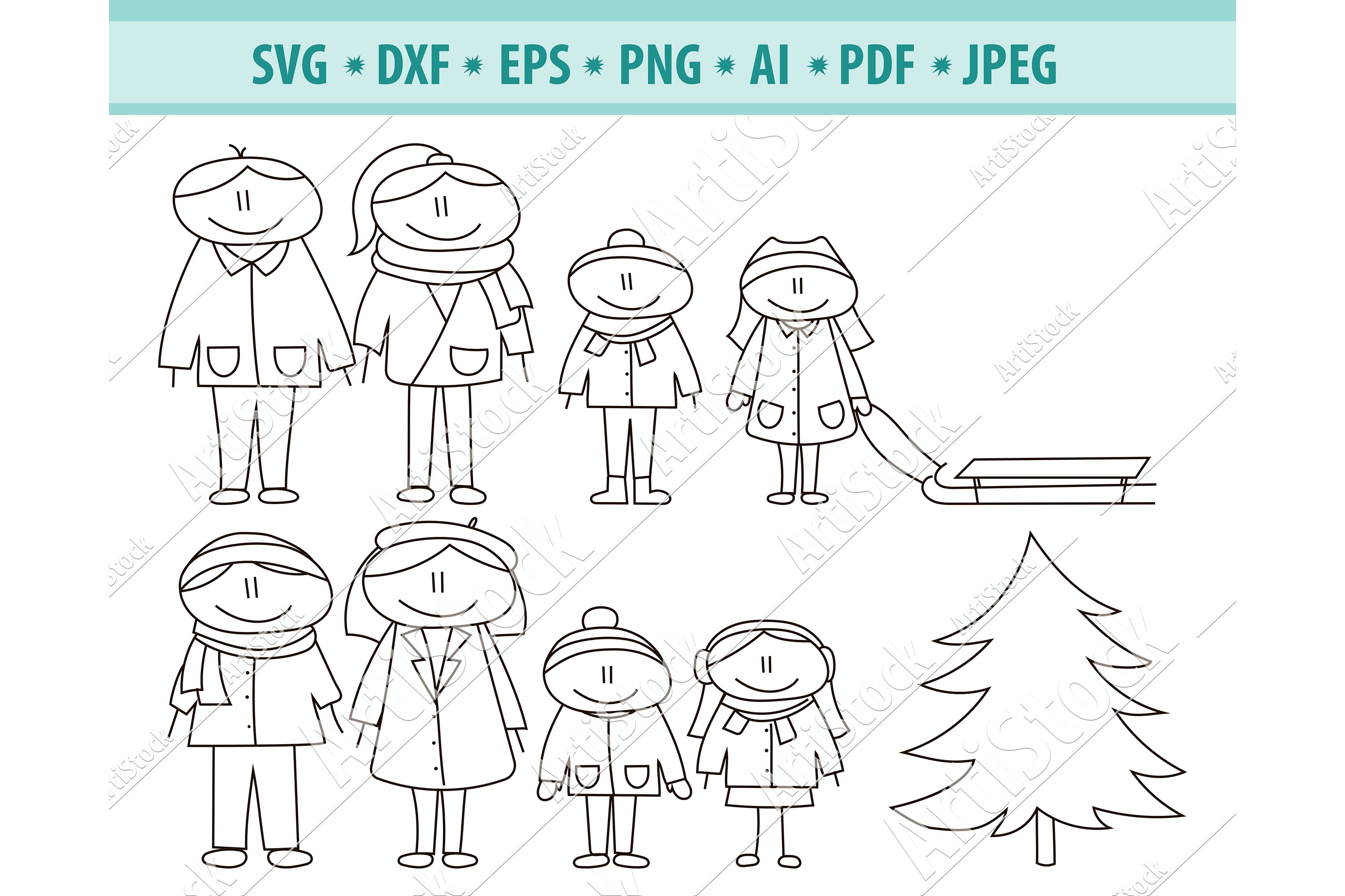 Stick family svg, Stick clipart Svg, Christmas png, dxf, eps (414388 ...