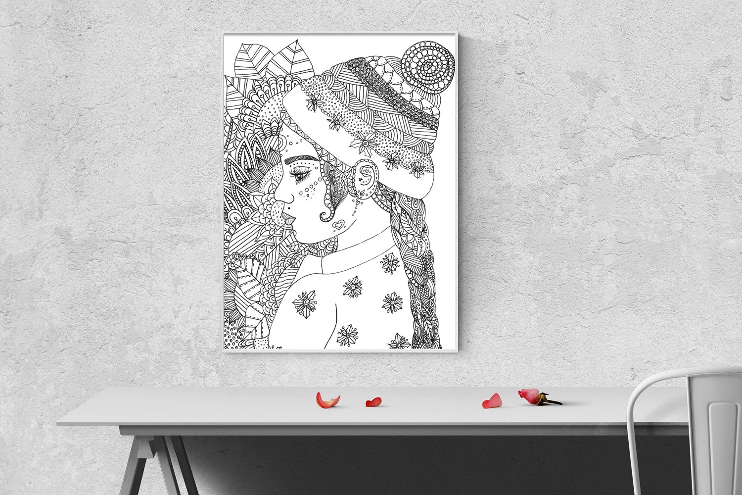 Christmas girl / coloring page (175480) | Illustrations | Design Bundles