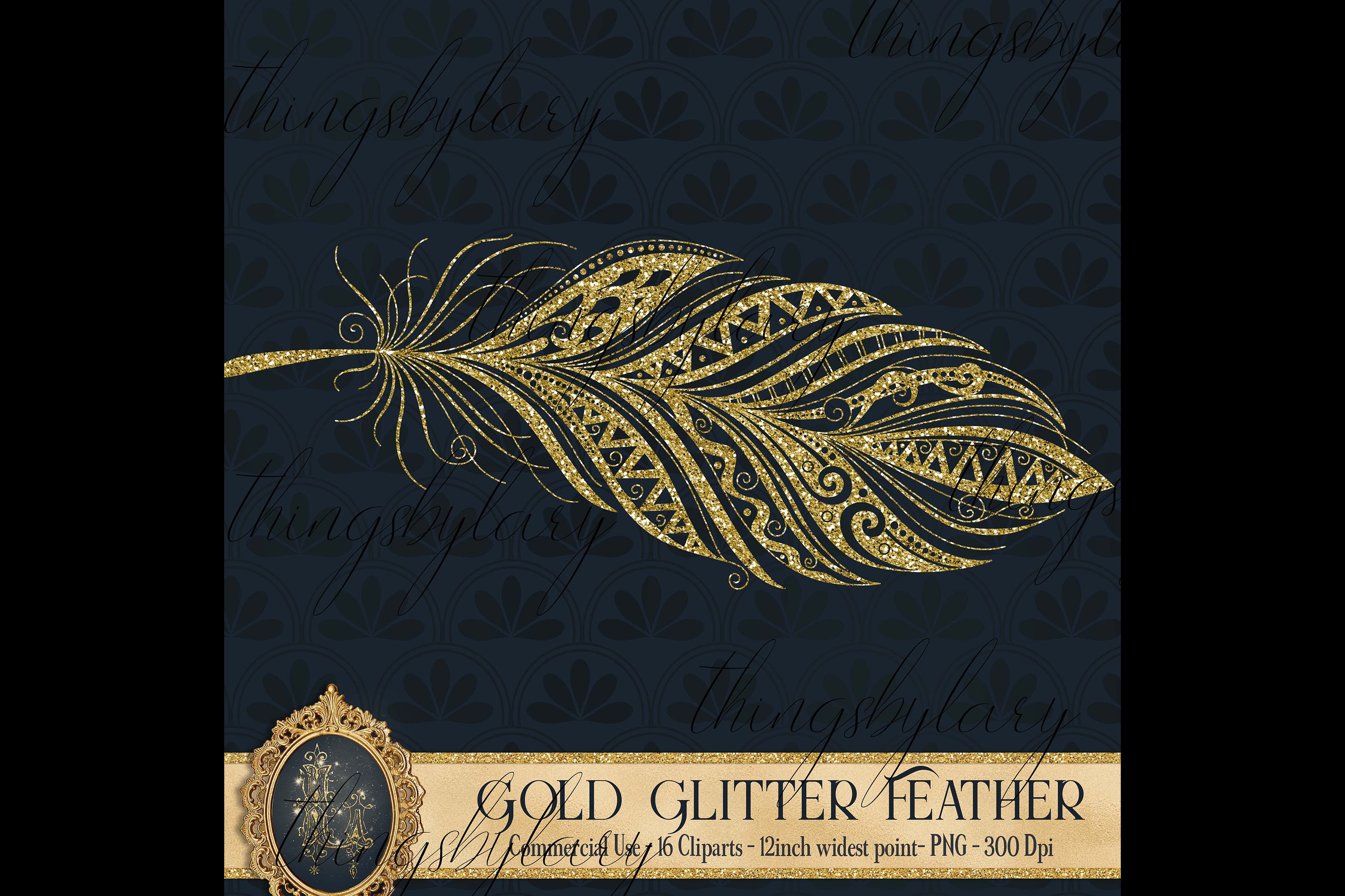 16 Gold Glitter Feather Overlay Clip Arts, Boho Feather (134209 ...