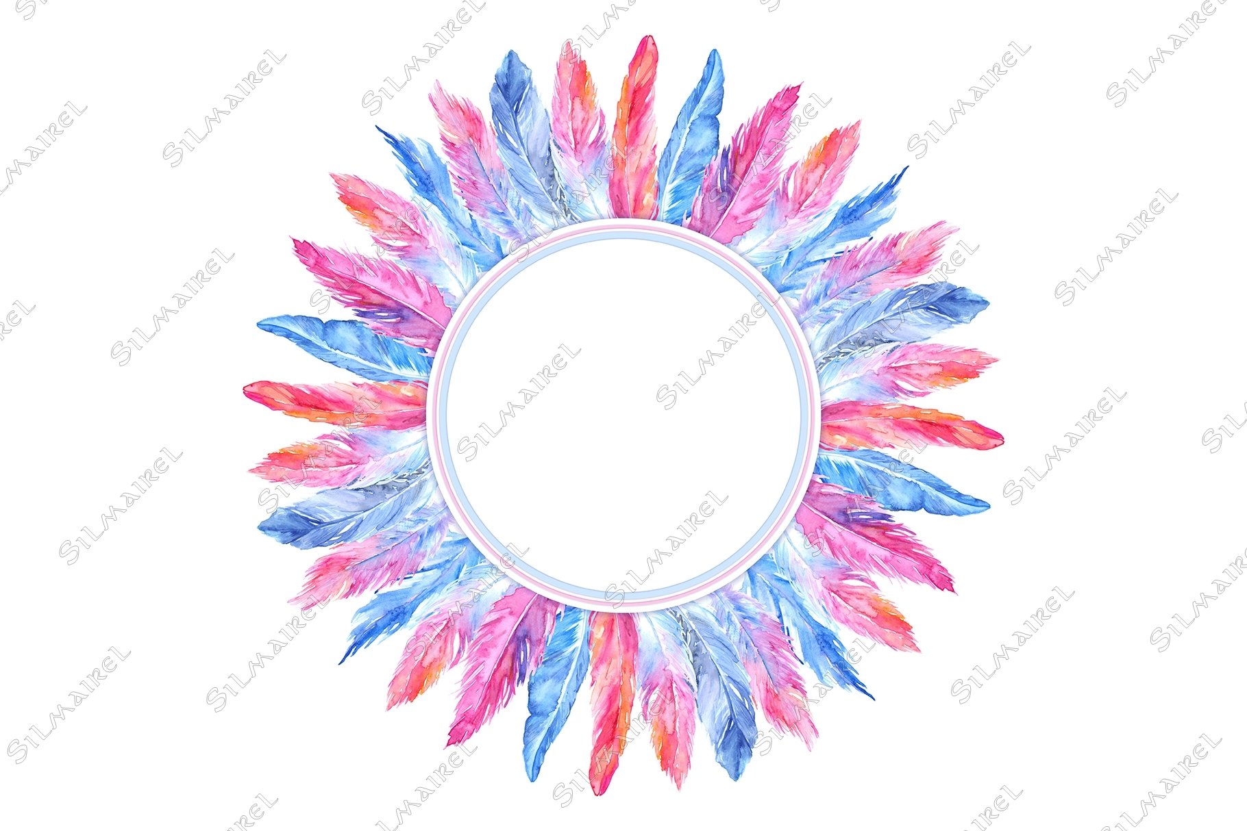 Watercolor colorful bird feather wreath frame composition (866809 ...