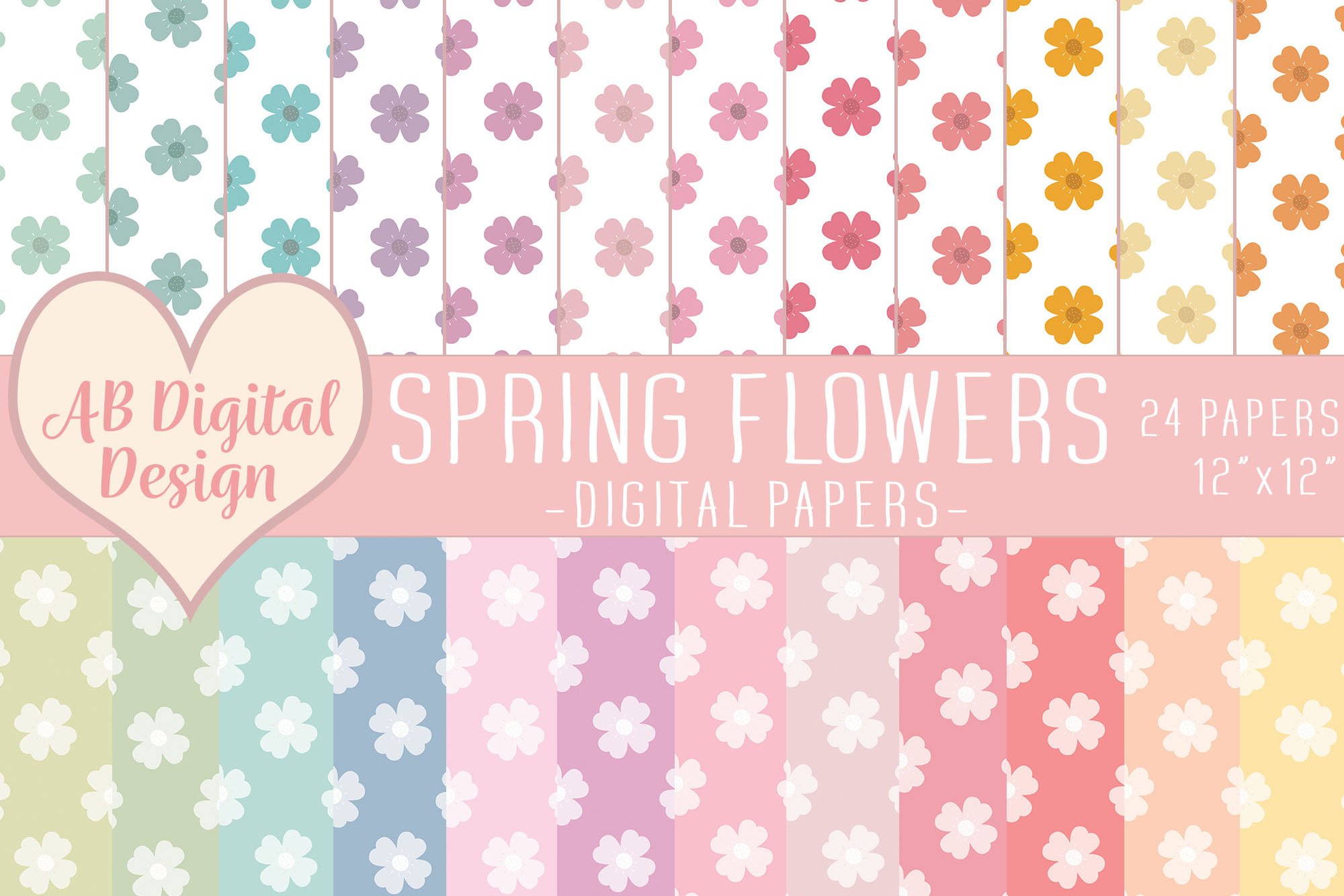 Pastel Spring Flowers Digital Paper, Floral Scrapbook Paper (1171524 ...