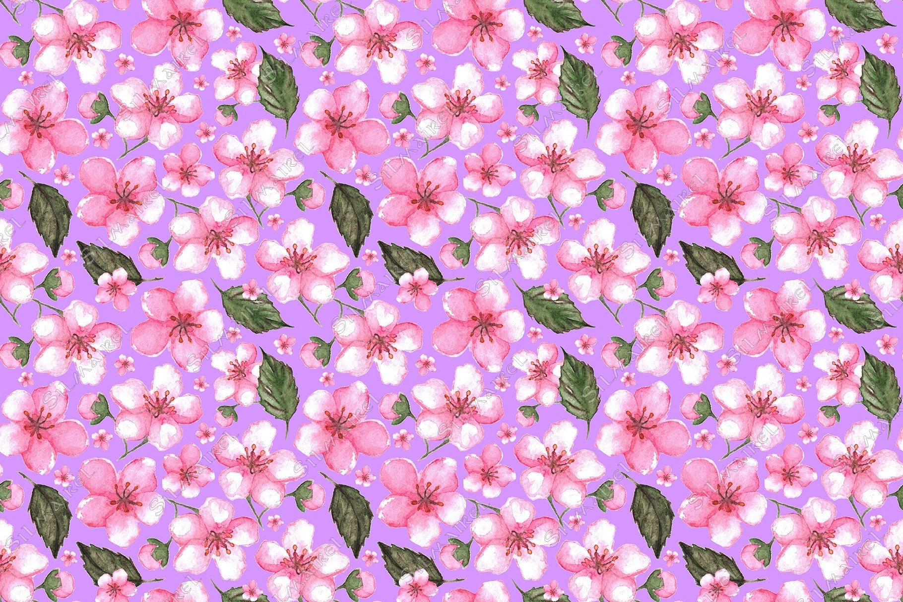 Watercolor pink cherry sakura seamless pattern texture (733505 ...