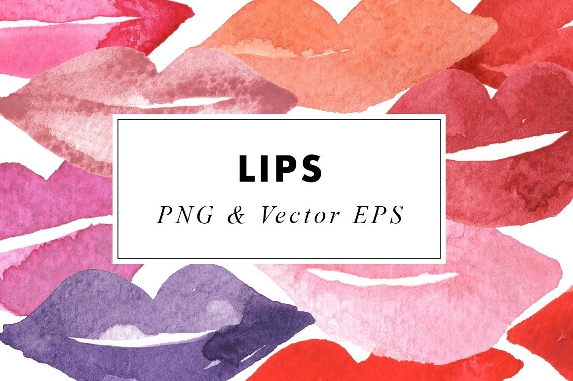 Watercolor Lips and Kisses ClipArt Paintings in PNG & Vector