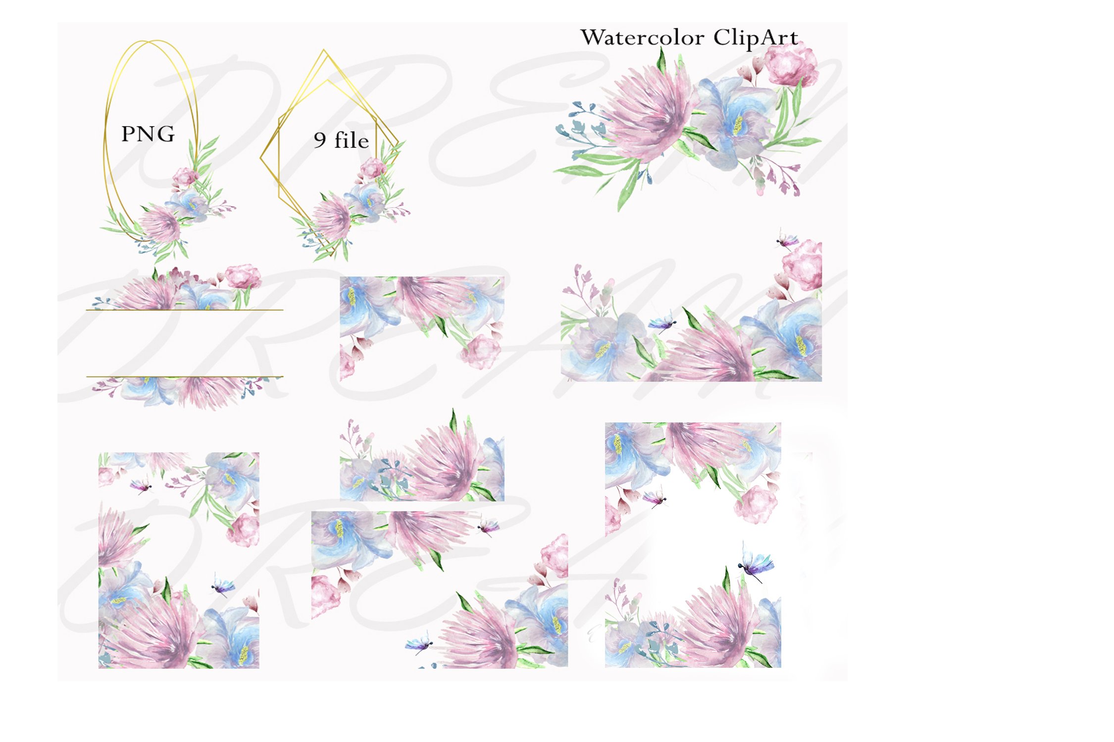 Blue Wedding floral frame border clipart (895150) | Illustrations ...