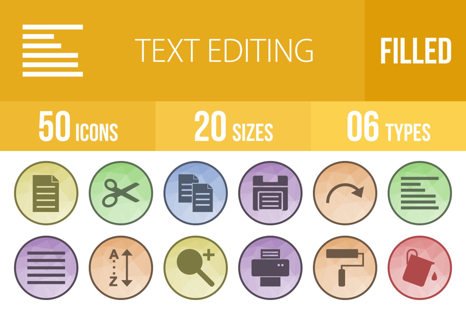 50 Text Editing Filled Low Poly Icons (284428) | Icons | Design Bundles