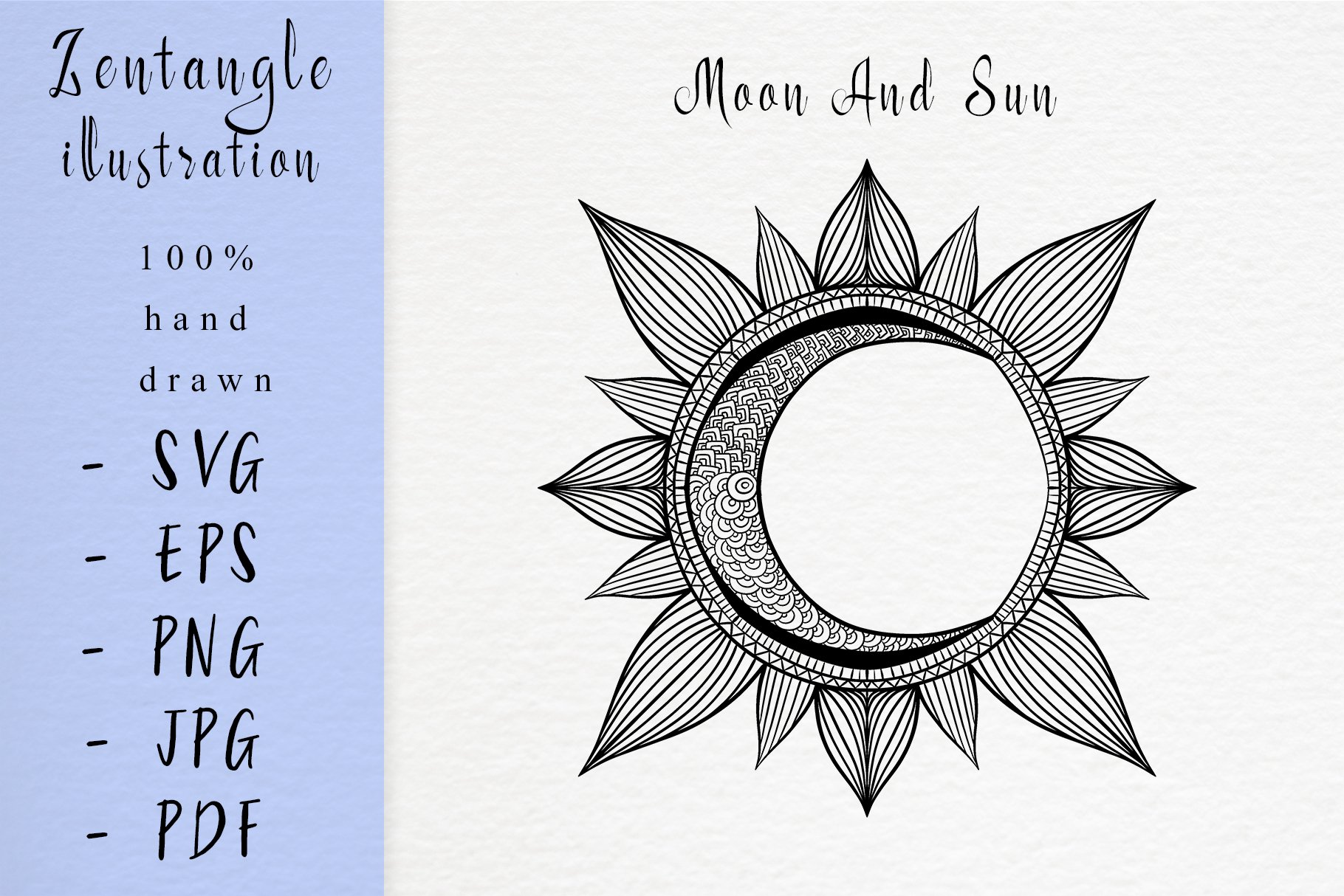 Hand drawn Zentangle Moon And Sun