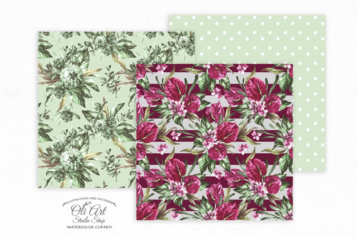 Watercolor Flowers digital paper pack (739802) | Patterns | Design Bundles