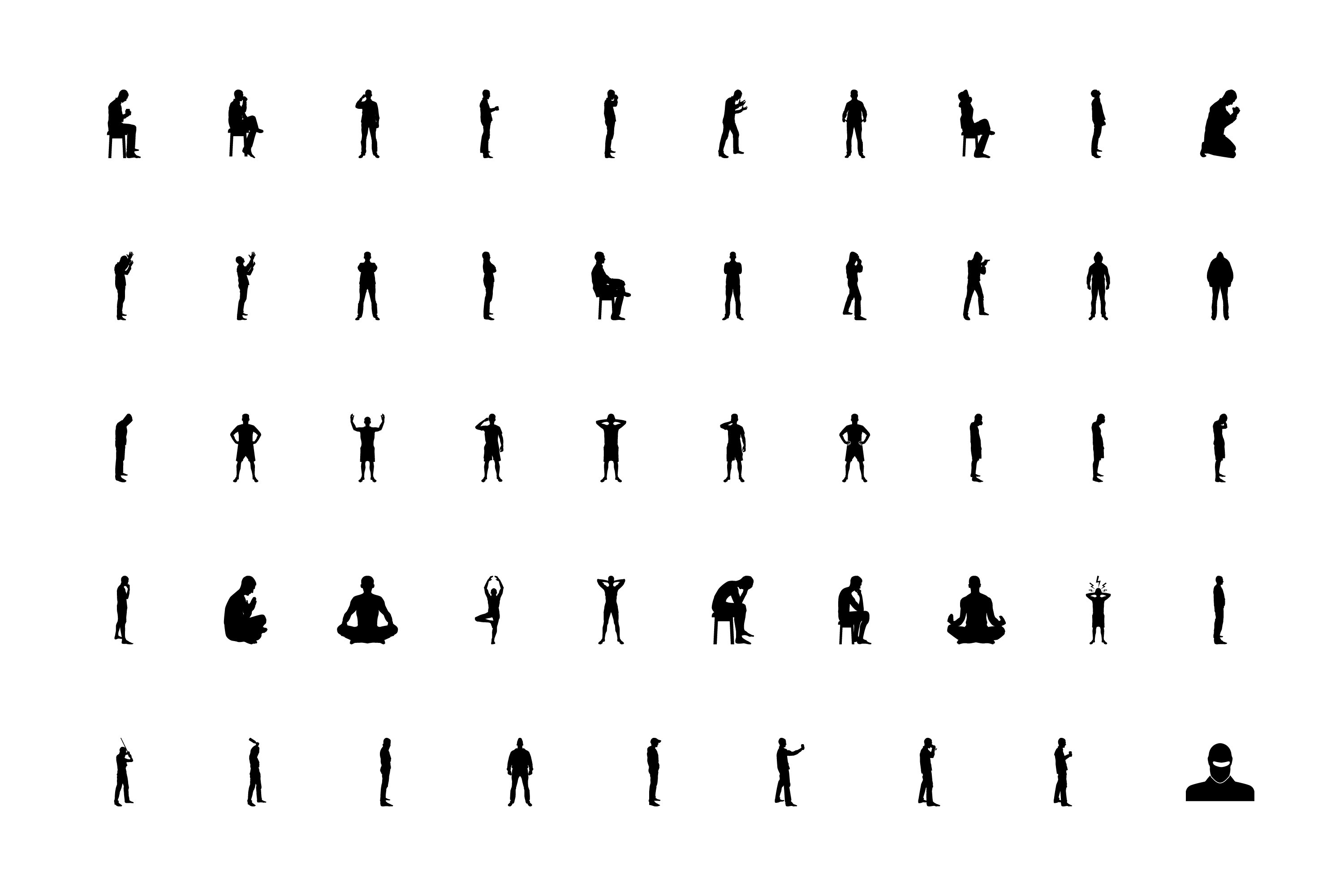 Silhouette concept people man black color set solid style (801908 ...