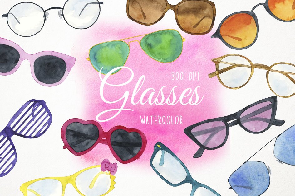 Watercolor Glasses Clipart, Watercolor Sunglasses Clipart (103011 ...