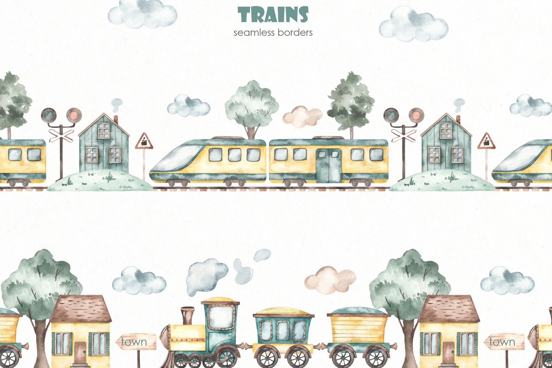 Trains watercolor collection (1105639) | Illustrations | Design Bundles