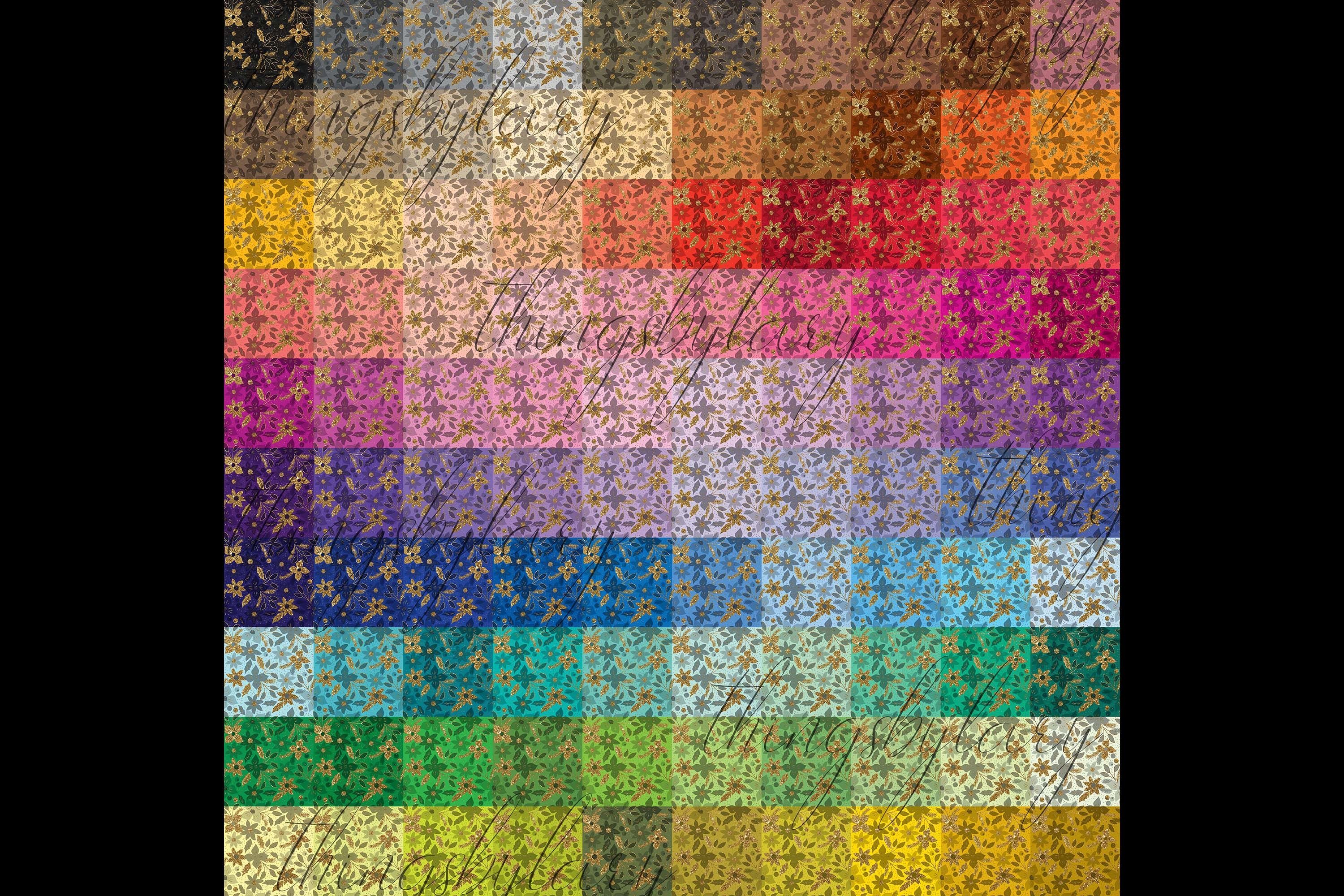 100 Seamless Glitter Gold Christmas Floral Digital Papers (376004 ...