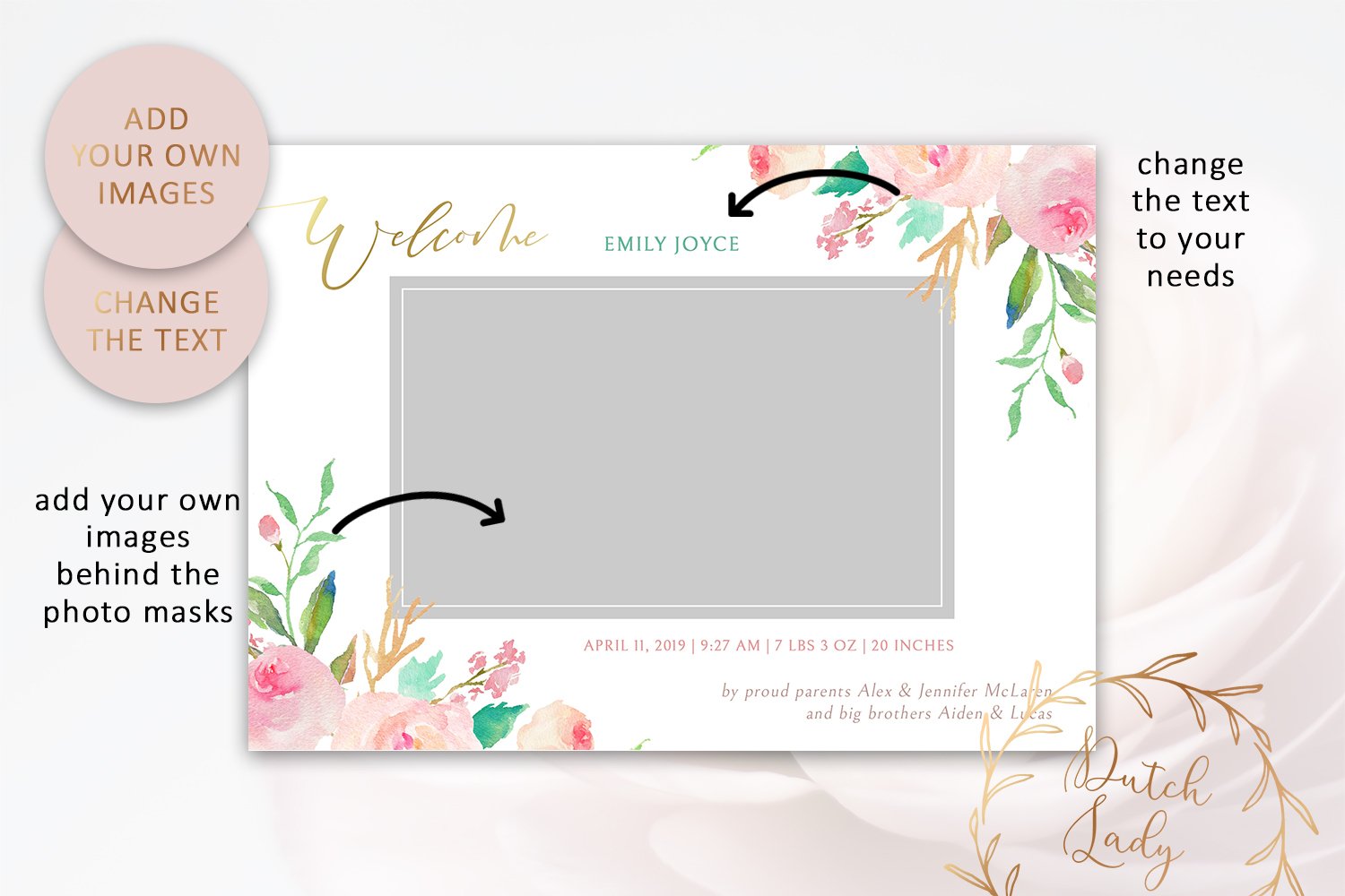 PSD Birth Announcement Card Template - Design #3 (226377) | Card and ...