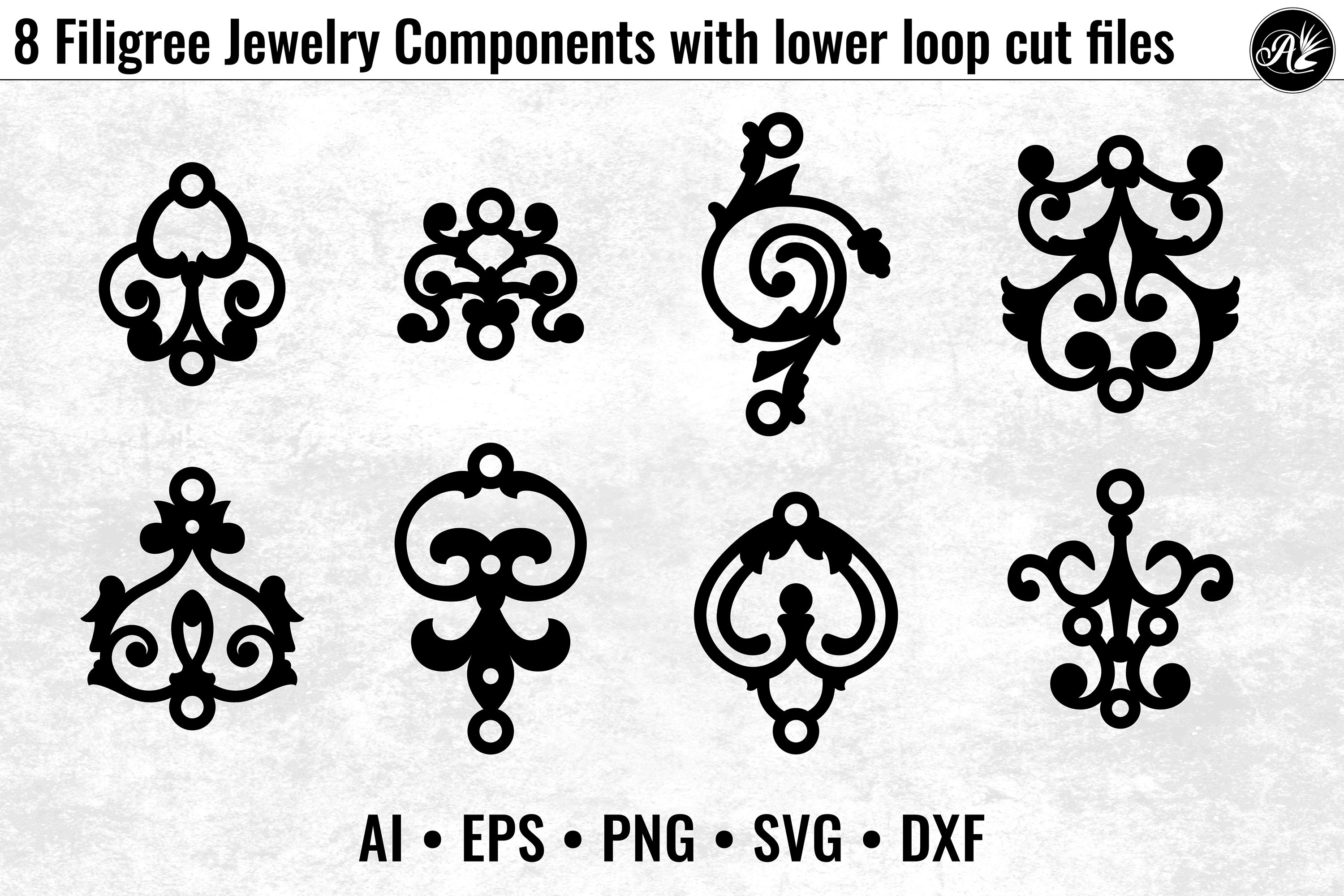 8 Filigree Jewelry Components with 1 lower loop