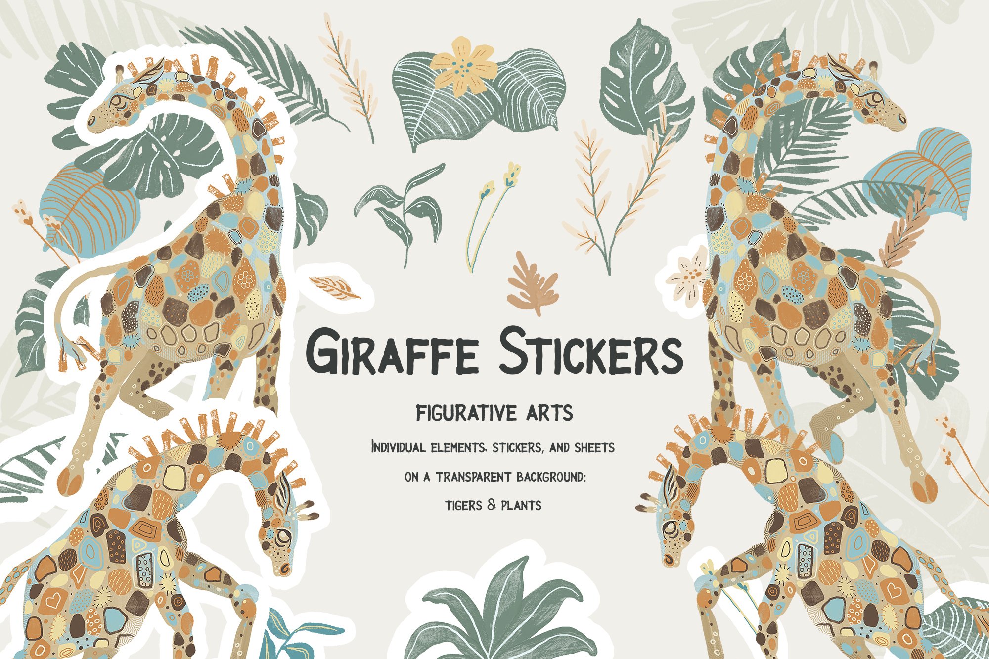 Tropical Giraffes PNG. Digital Stickers, Elements, Sheets. (1859708 ...
