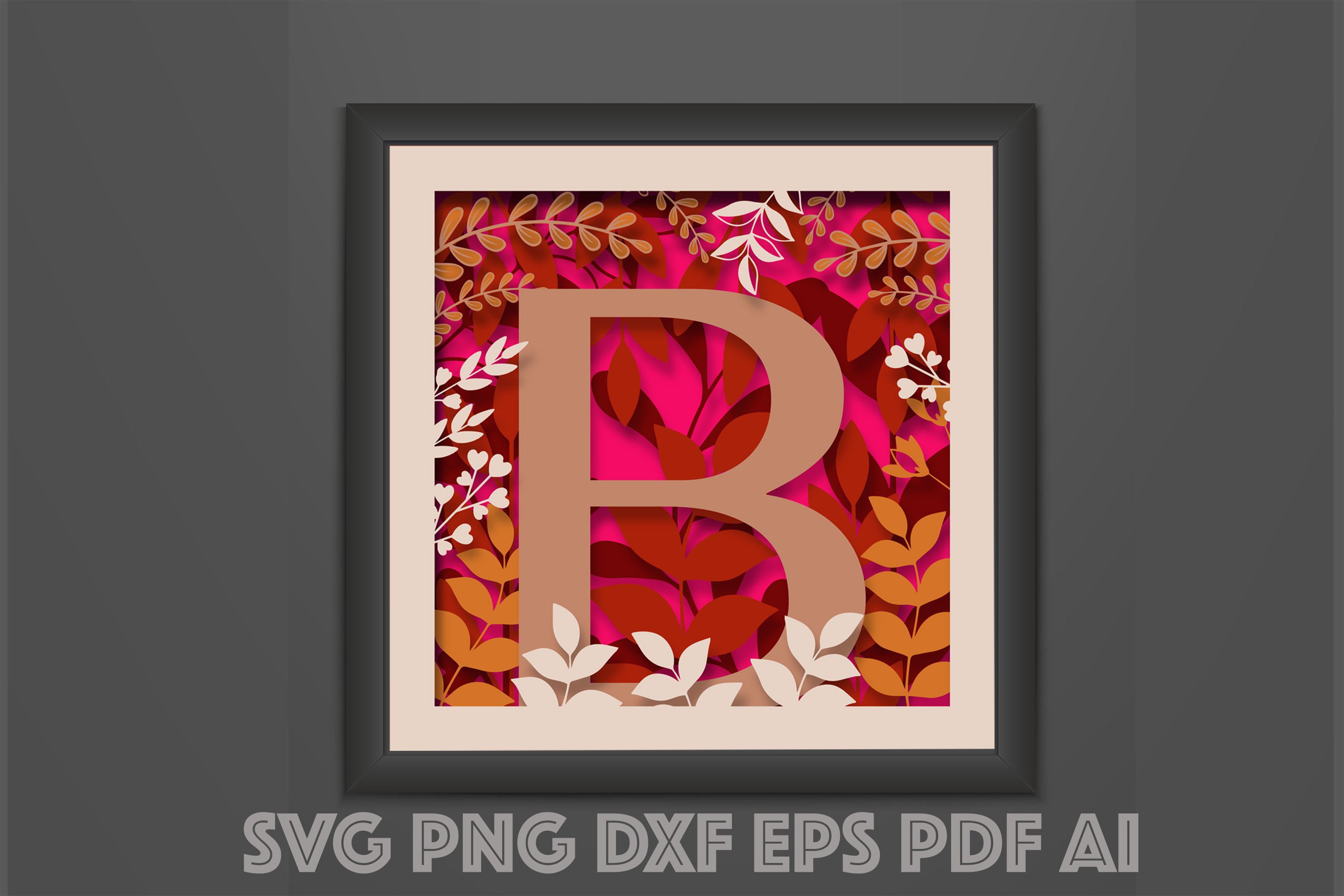 Shadow Box Letter B, Alphabet letter template, paper cut svg