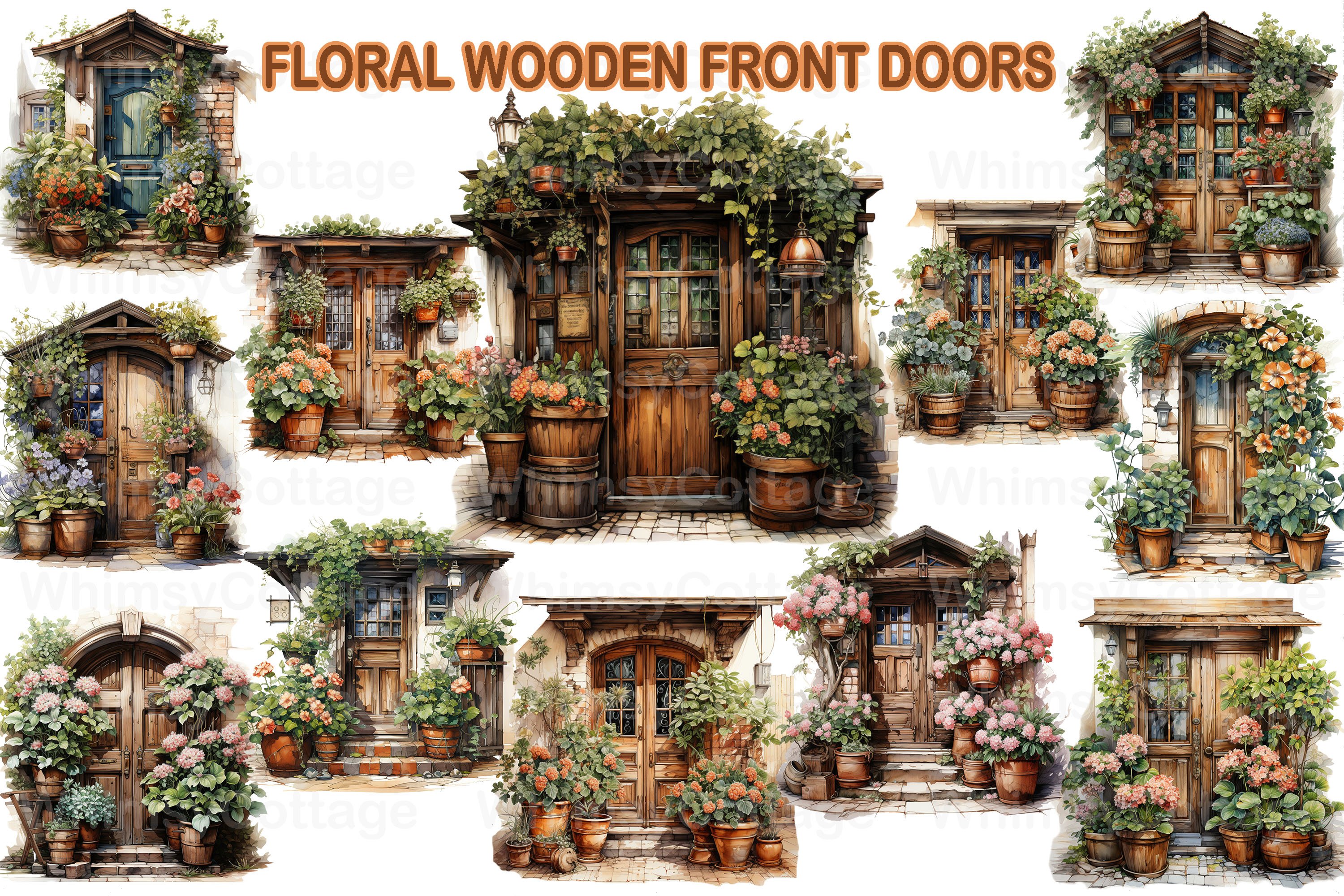 Wooden Front Door Flower Designs